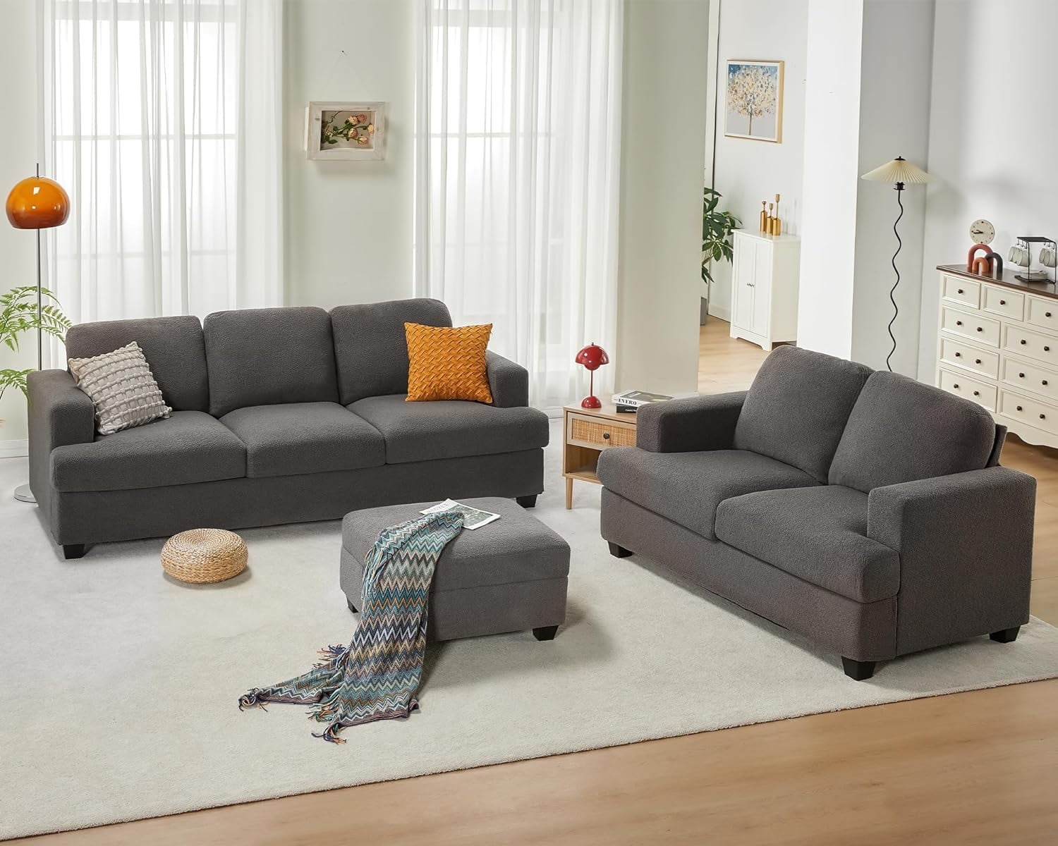Merluxy Sofa, 2 Piece Set Comfy Couch with Ottoman, Modern Sofa for ...