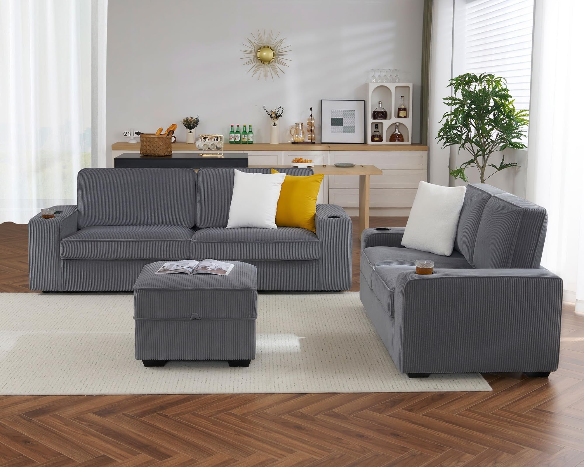 Merluxy Sofa, 2 Piece Set with Storage Ottoman, 3 Seater Sofa and ...