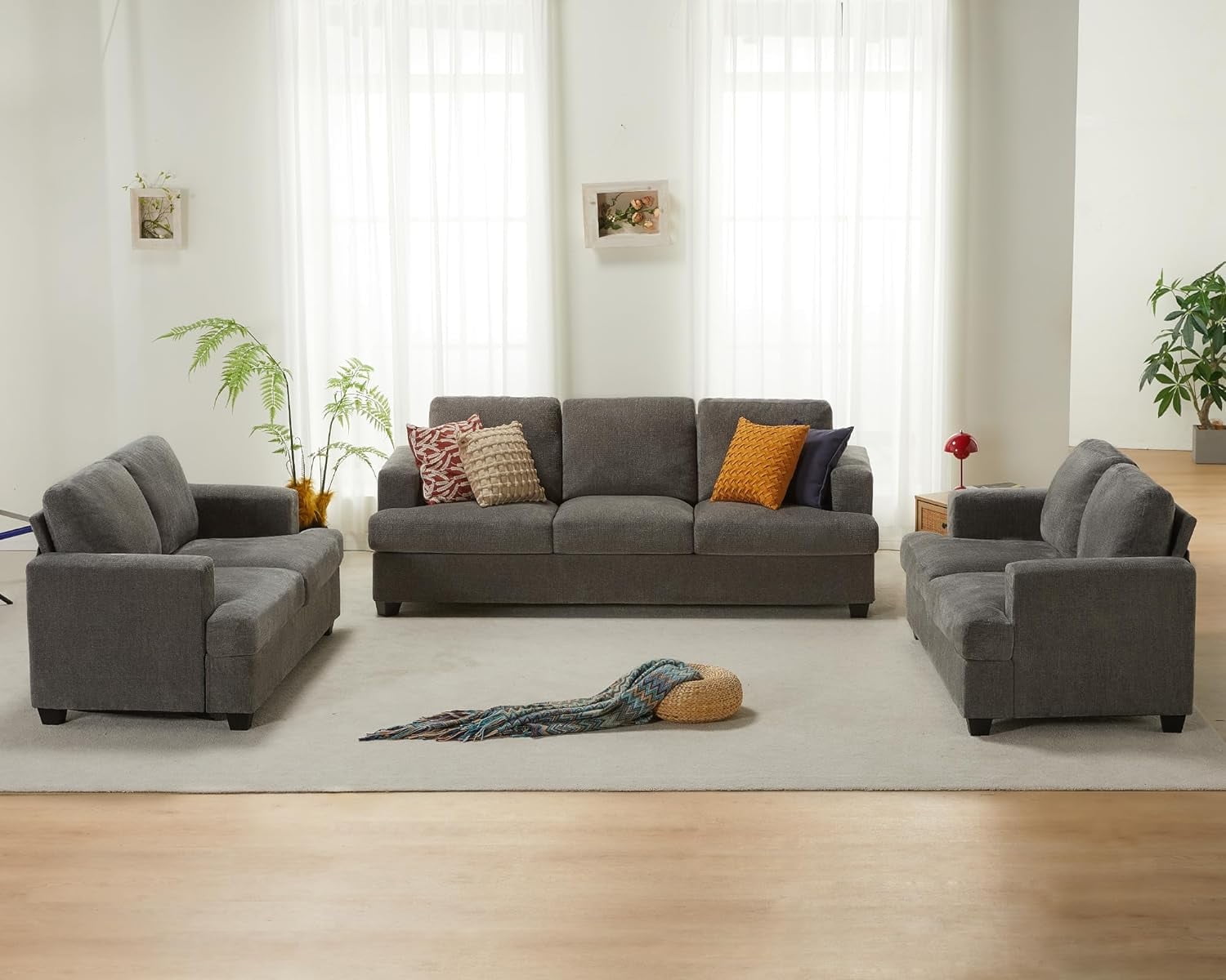 Merluxy Sofa, 3 Piece Set Modern Couch with Deep Seats, Comfy Sofa for ...