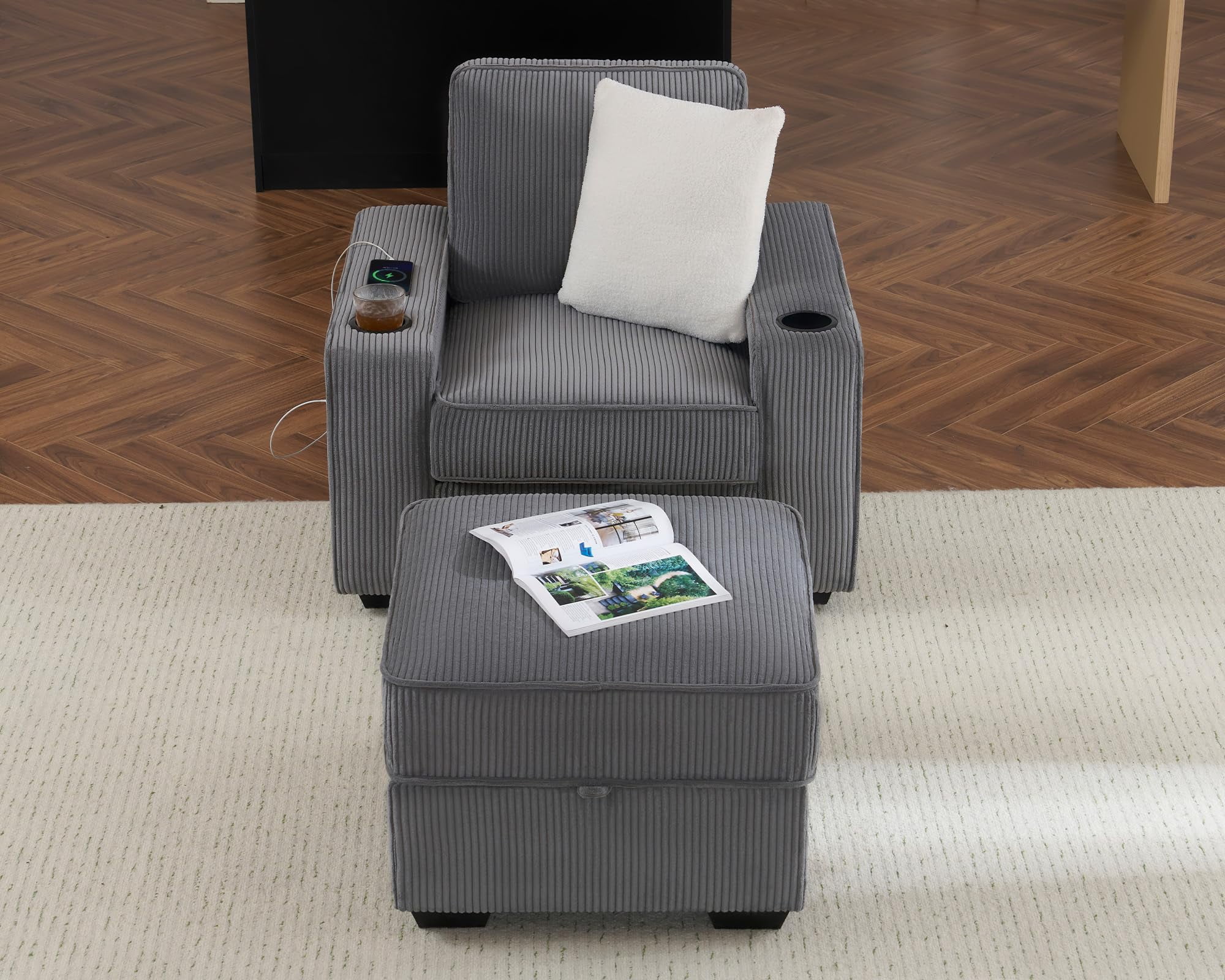 PaPaJet Sofa, Sofa Chair with Storage Ottoman, Modern Sofa with Cup ...