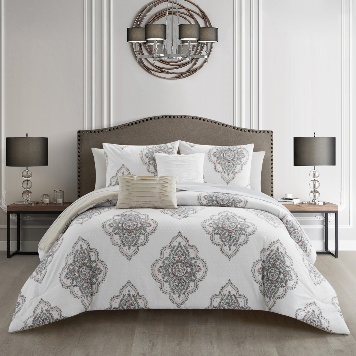 Paacey 5 or 9 Piece Cotton Jacquard Comforter Set Medallion Embroidered ...