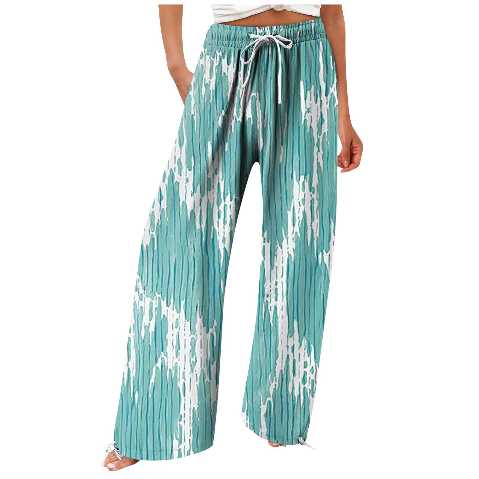 Paaisye Cotton Linen Palazzo Pants For Women Beach Casual Long Pant