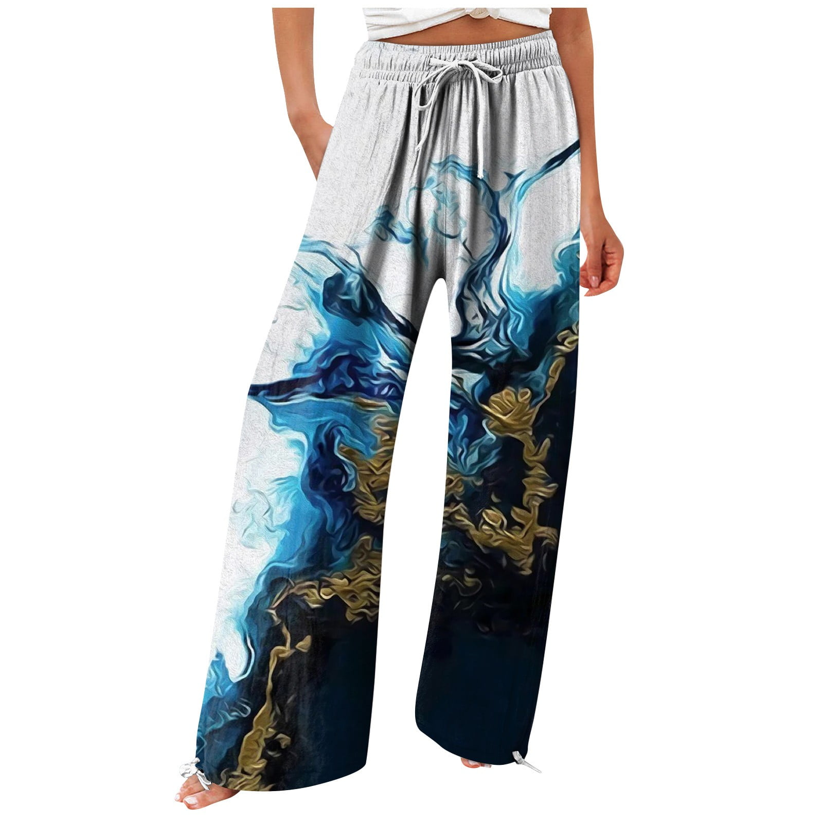 Paaisye Cotton Linen Palazzo Pants For Women Beach Trendy Long Pant