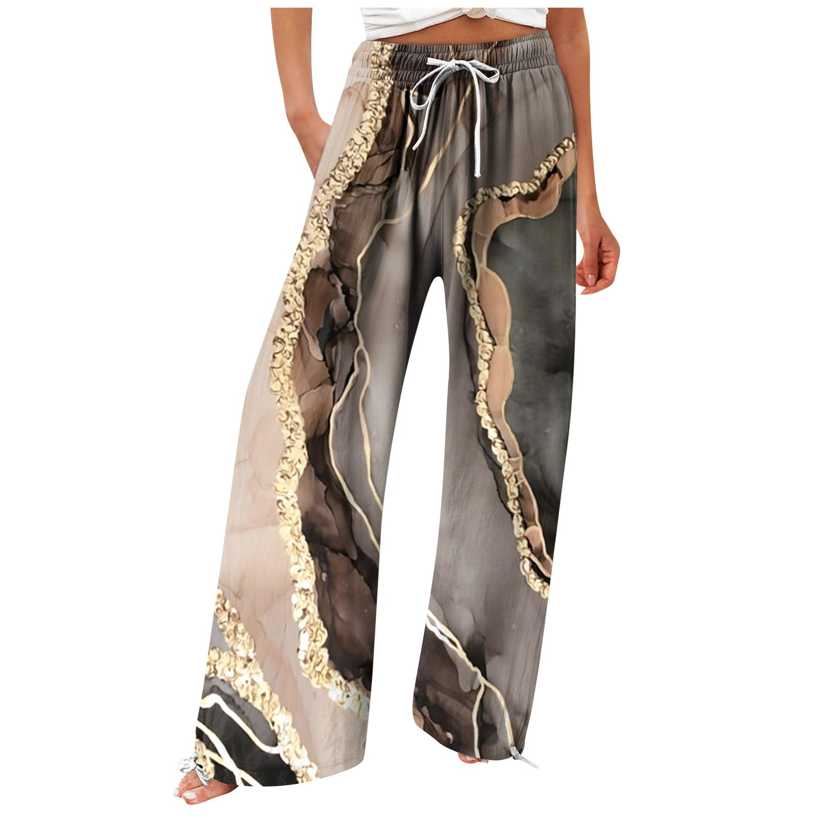 Paaisye Cotton Linen Palazzo Pants For Women Beach Trendy Trousers