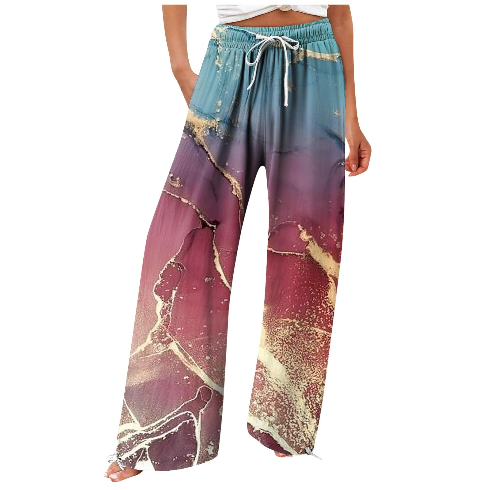 Paaisye Cotton Linen Palazzo Pants For Women Casual Flowy Long Pant