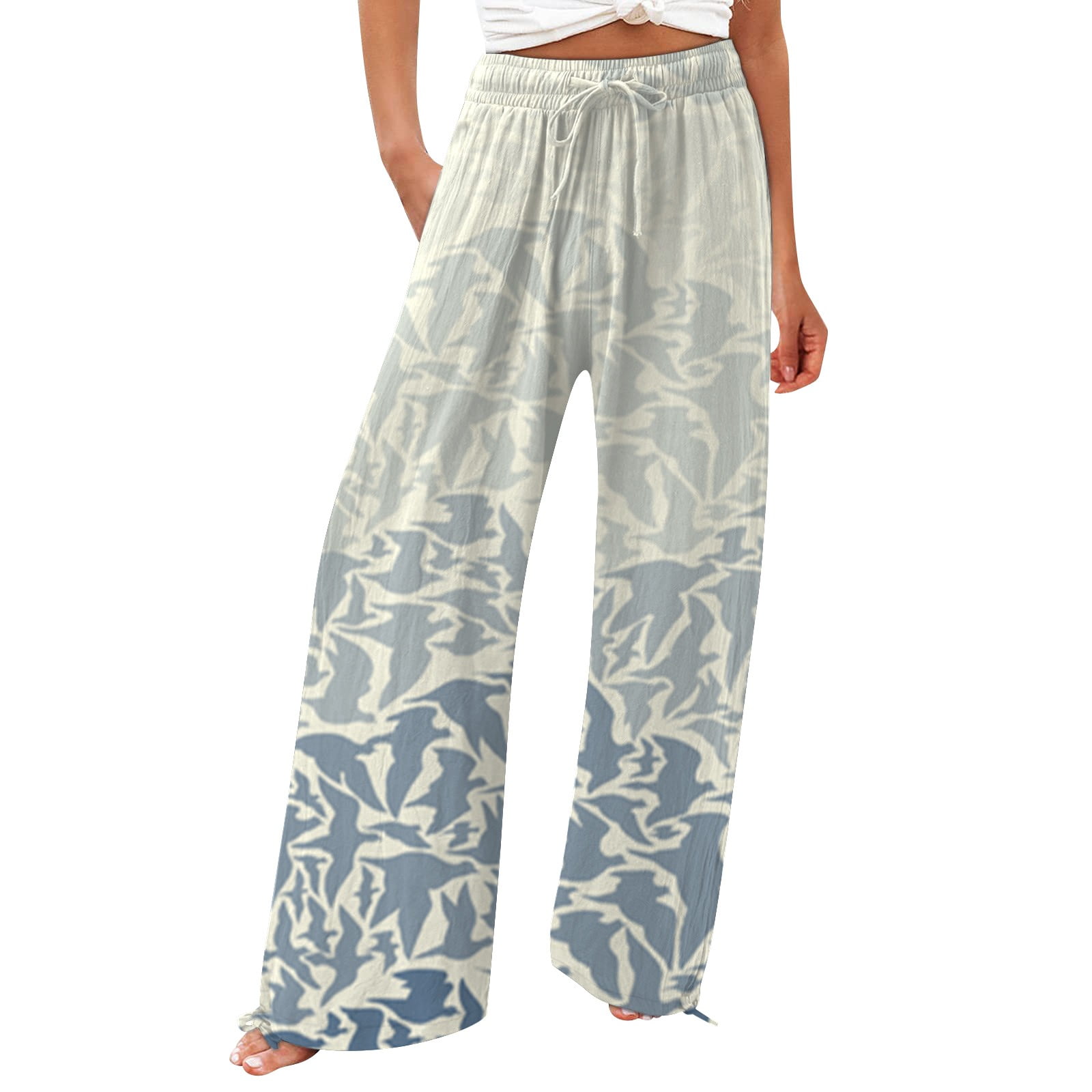 Paaisye Cotton Linen Palazzo Pants For Women Summer Long Pant Graphic