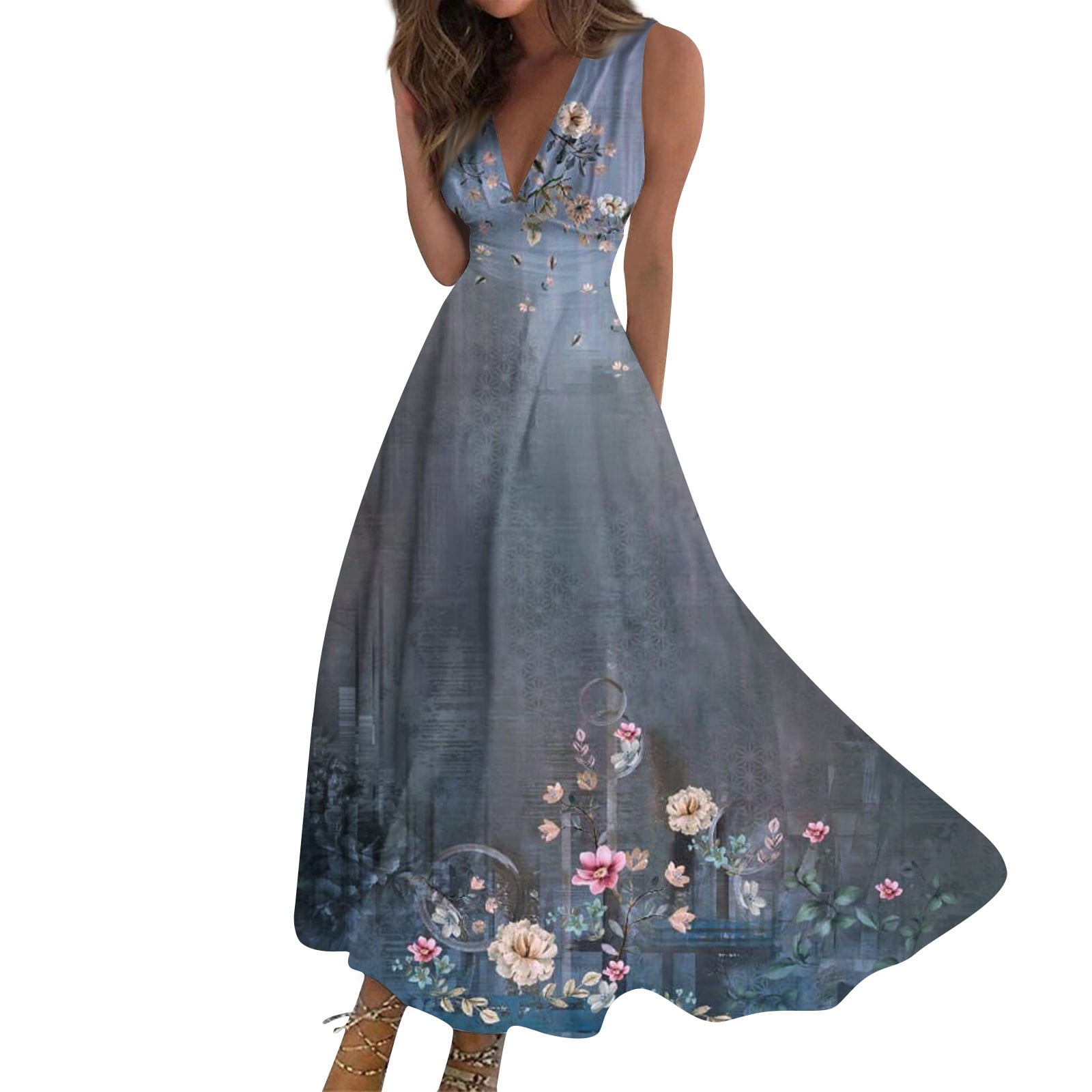 Paaisye Dresses For Women Sexy Sleeveless Wrap V Neck Maxi Dress Boho