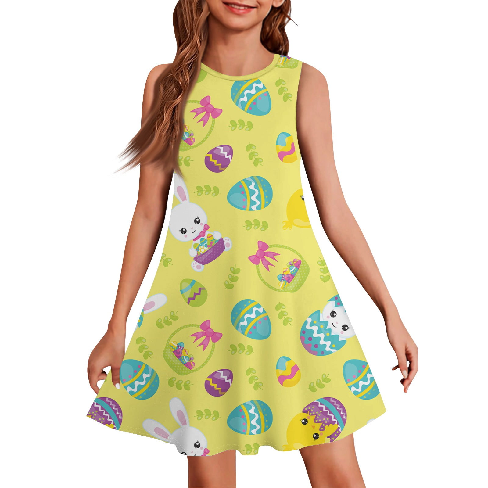 Paaisye Toddler Girl Casual Floral Dress Easter Back School Sleeveless ...