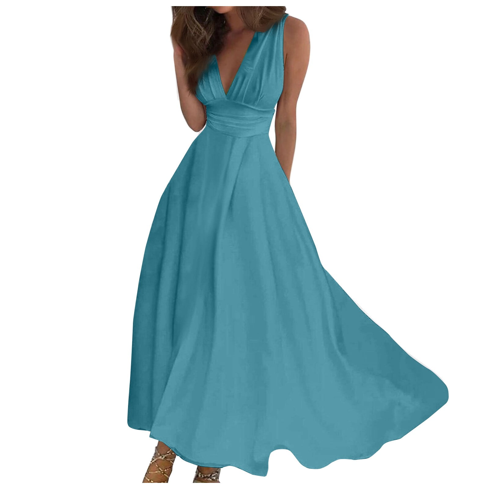 Paaisye Spring Dresses For Women 2024 Sexy Sleeveless Flowy Wrap V Neck