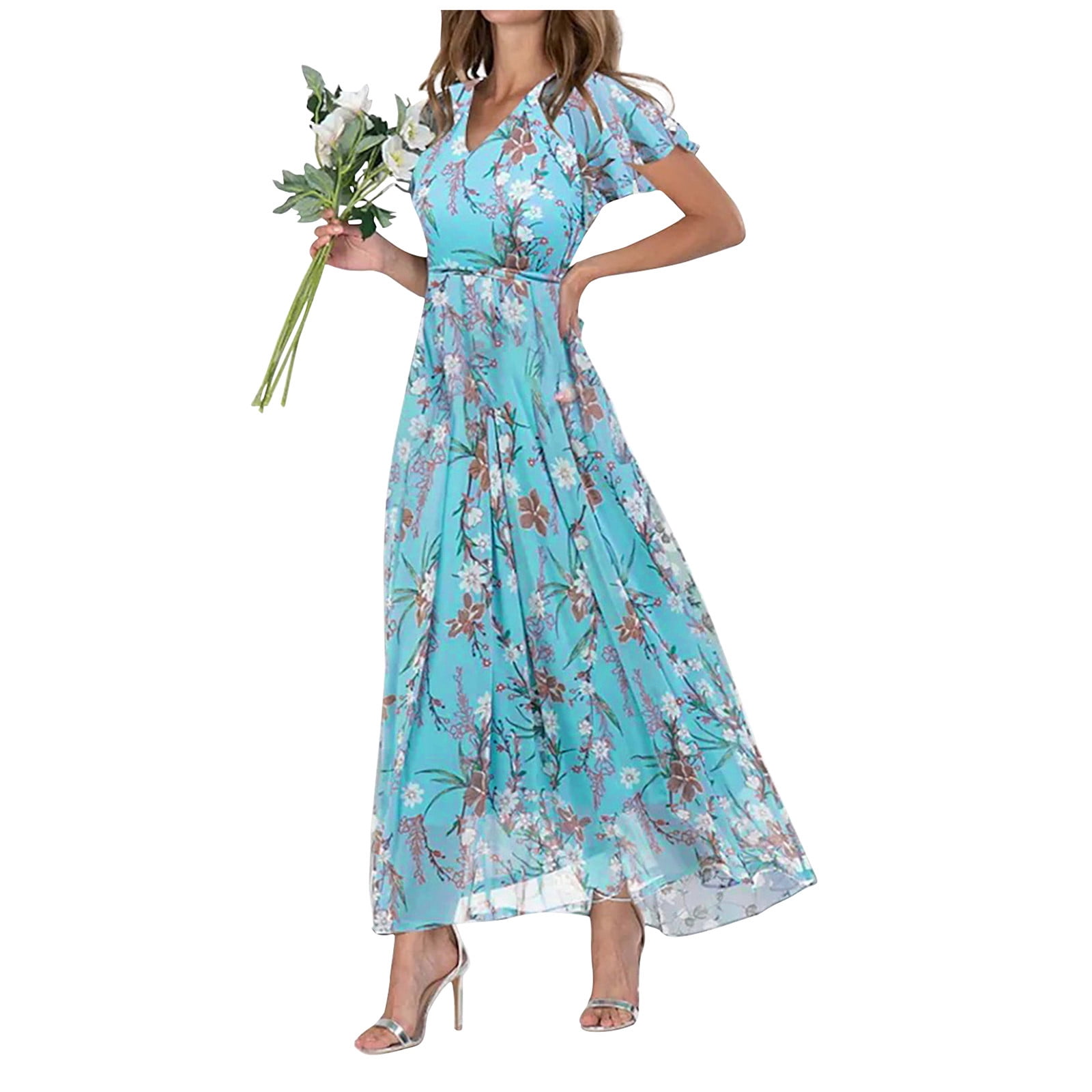 Paaisye Summer Dresses for Women 2024 Trendy Floral Boho Dress Long ...