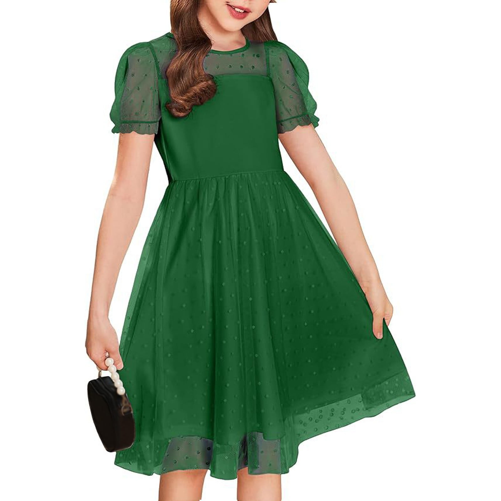 Paaisye Tween Girls Dresses Contrast Mesh Short Sleeve Dresses Summer ...