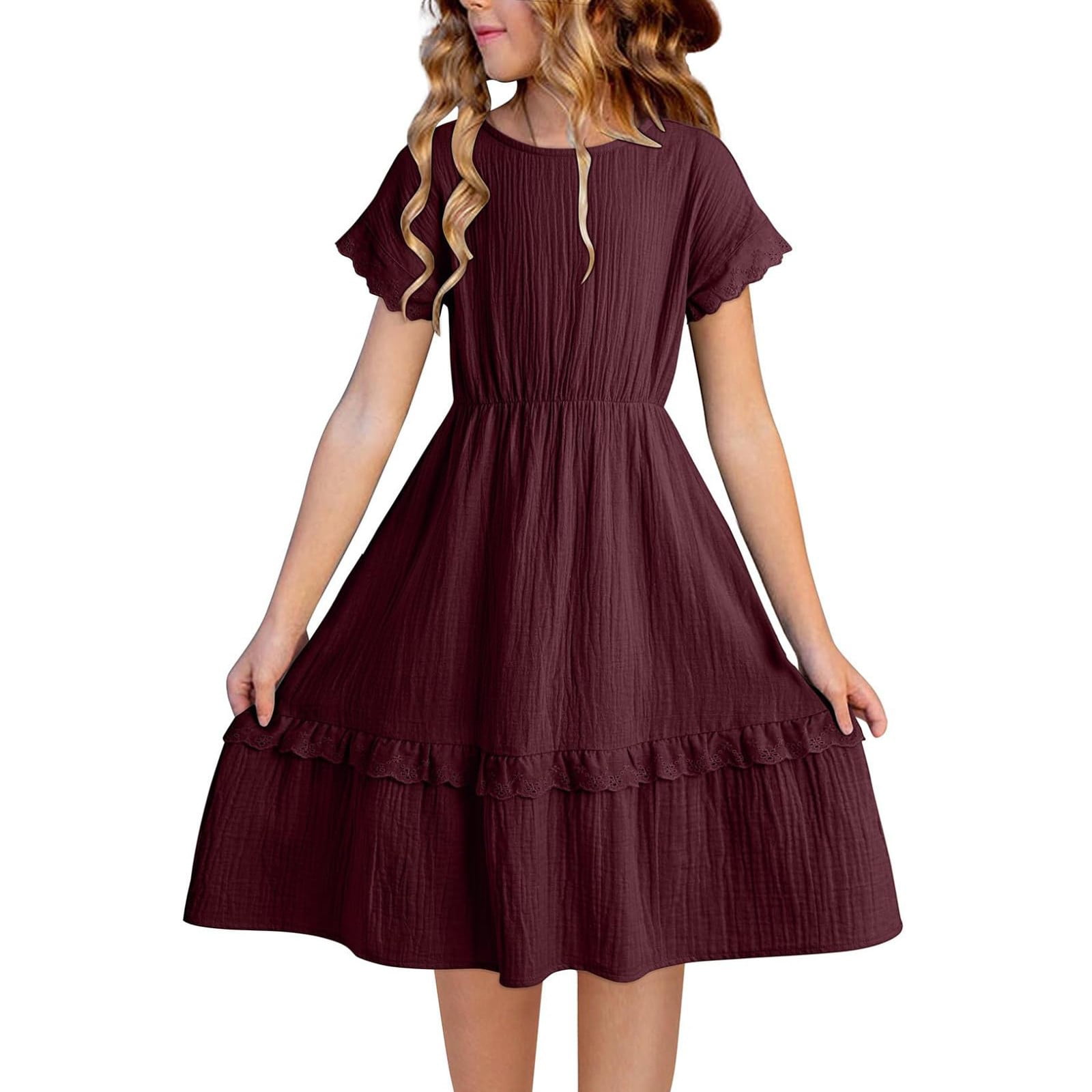 Paaisye Tween Girls Summer Dress 2025 Trendy Cotton Linen Short Sleeve ...