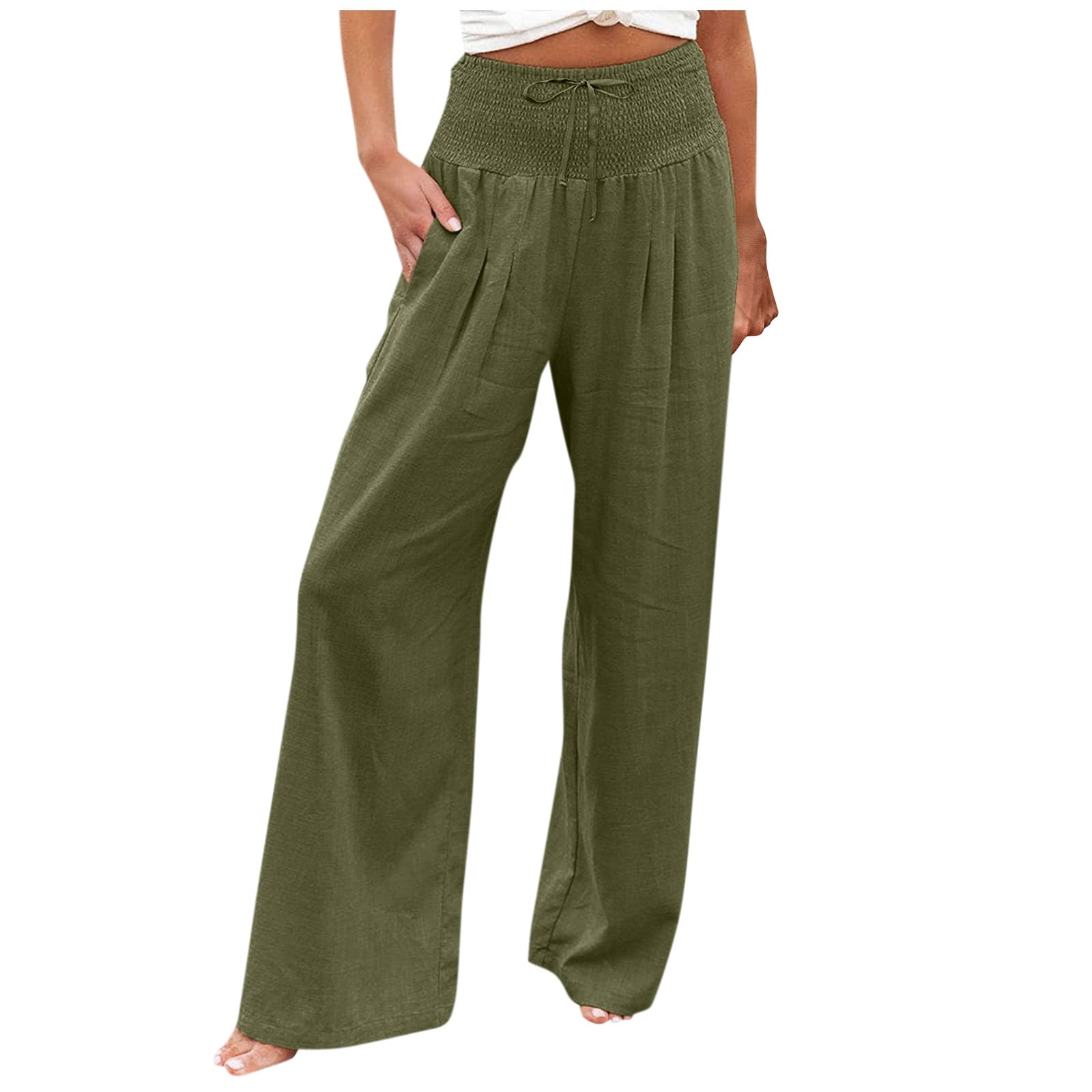 Paaisye Women Linen Palazzo Pants 2024 Beach Trendy Trousers Solid