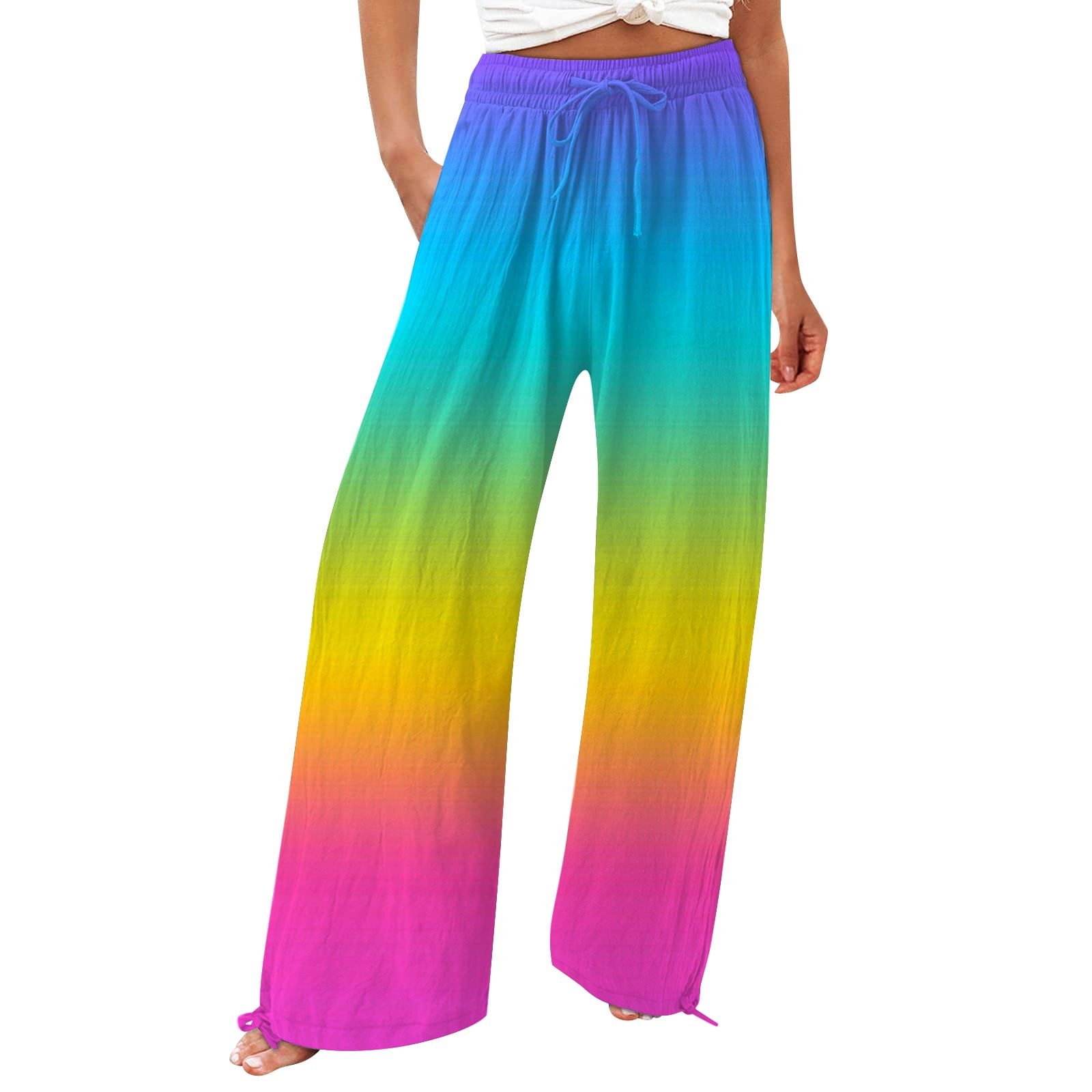Paaisye Women Linen Palazzo Pants 2024 Casual Summer Trousers Gradient