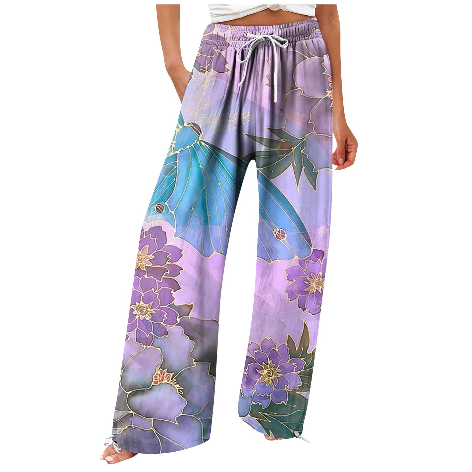 Paaisye Womens Cotton Linen Palazzo Pants Casual Flowy Long Pant
