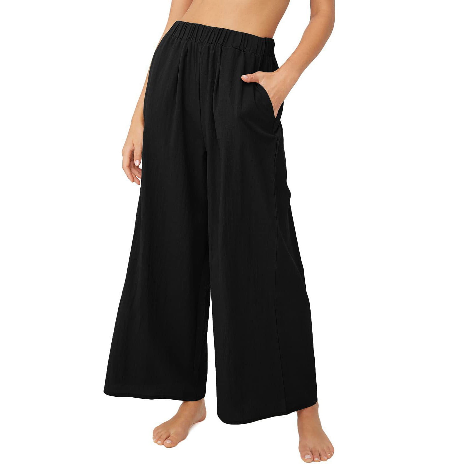 Paaisye Womens Cotton Linen Palazzo Pants Casual Summer Long Pant