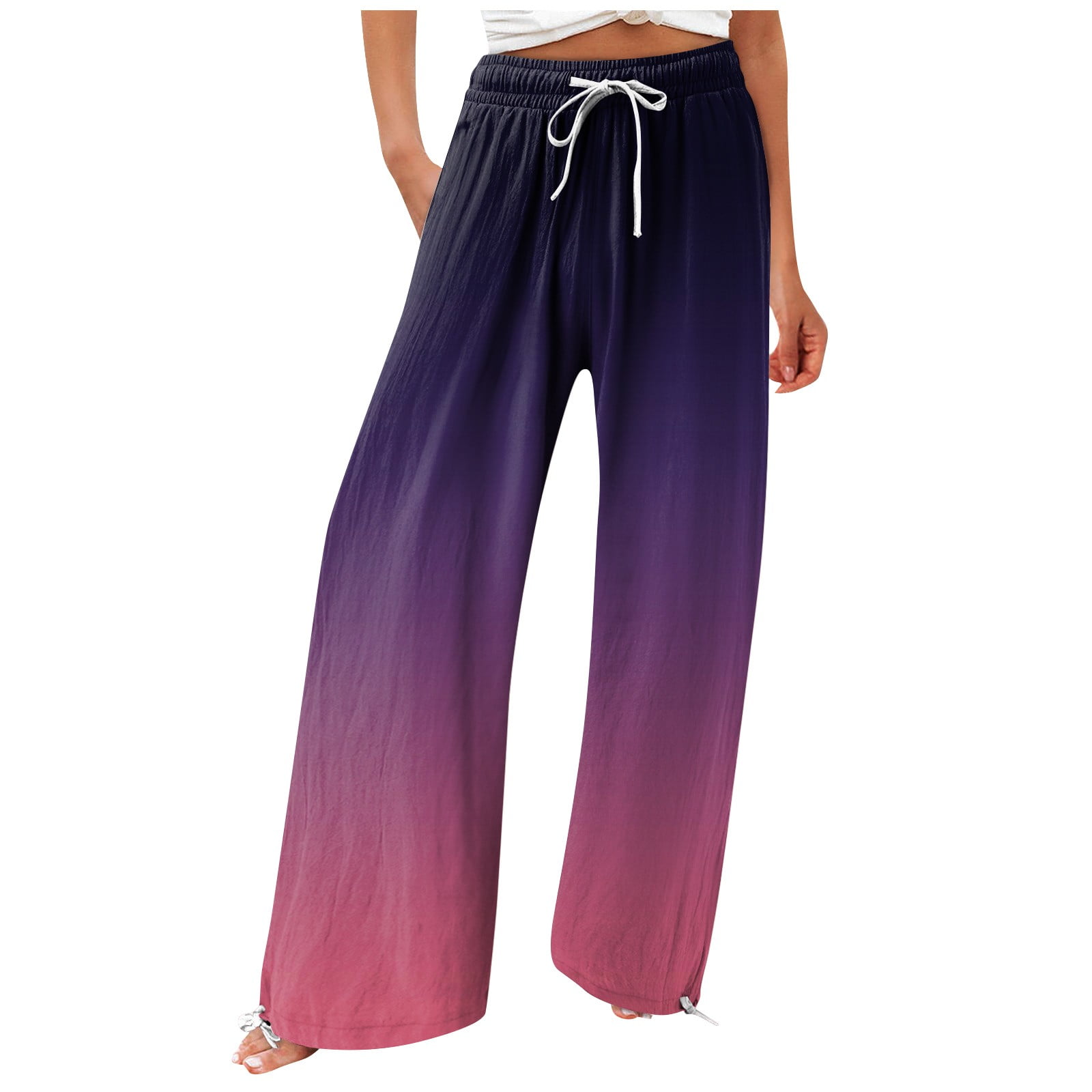 Paaisye Womens Cotton Linen Palazzo Pants Flowy Beach Trousers