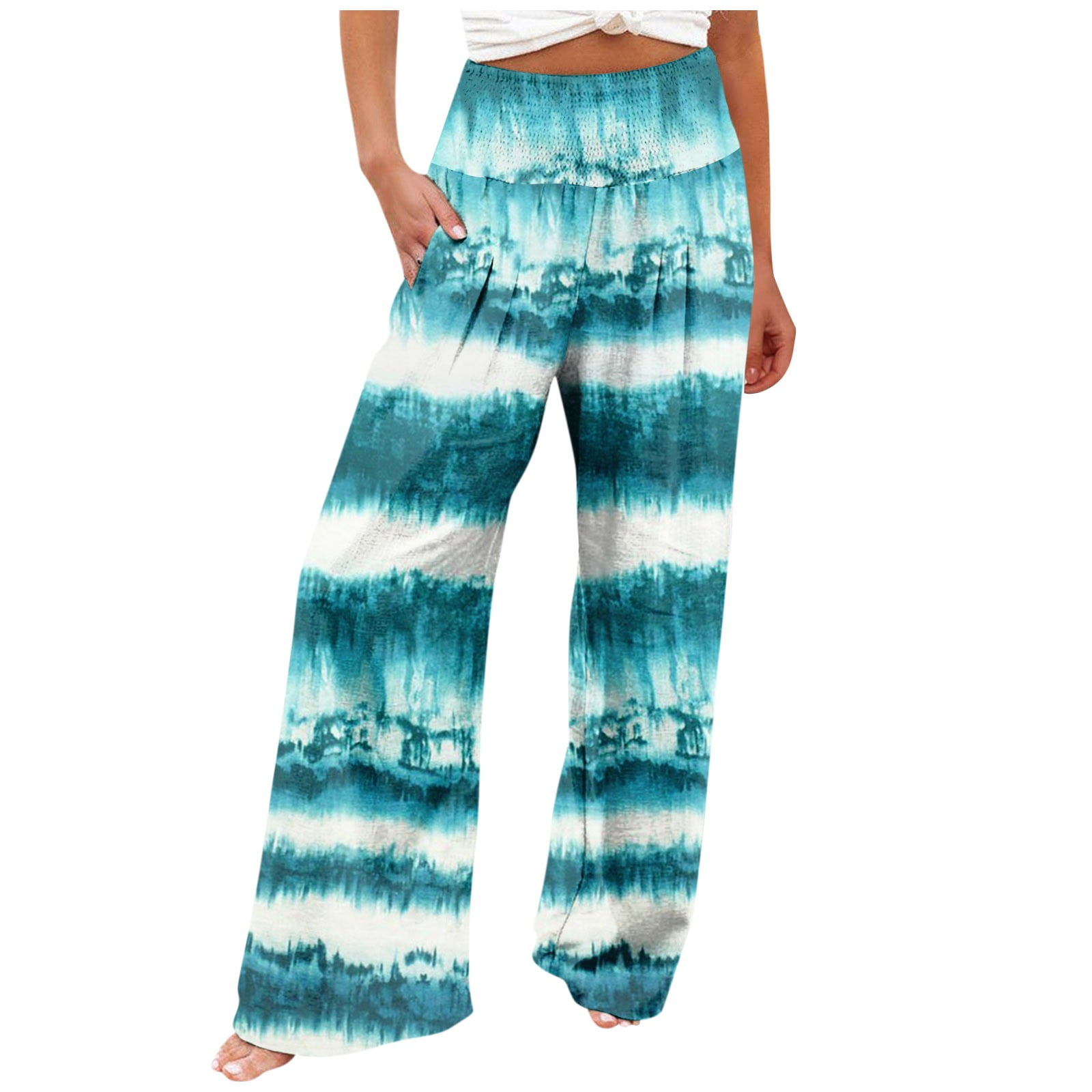 Paaisye Womens Cotton Linen Palazzo Pants Summer Long Pant Graphic