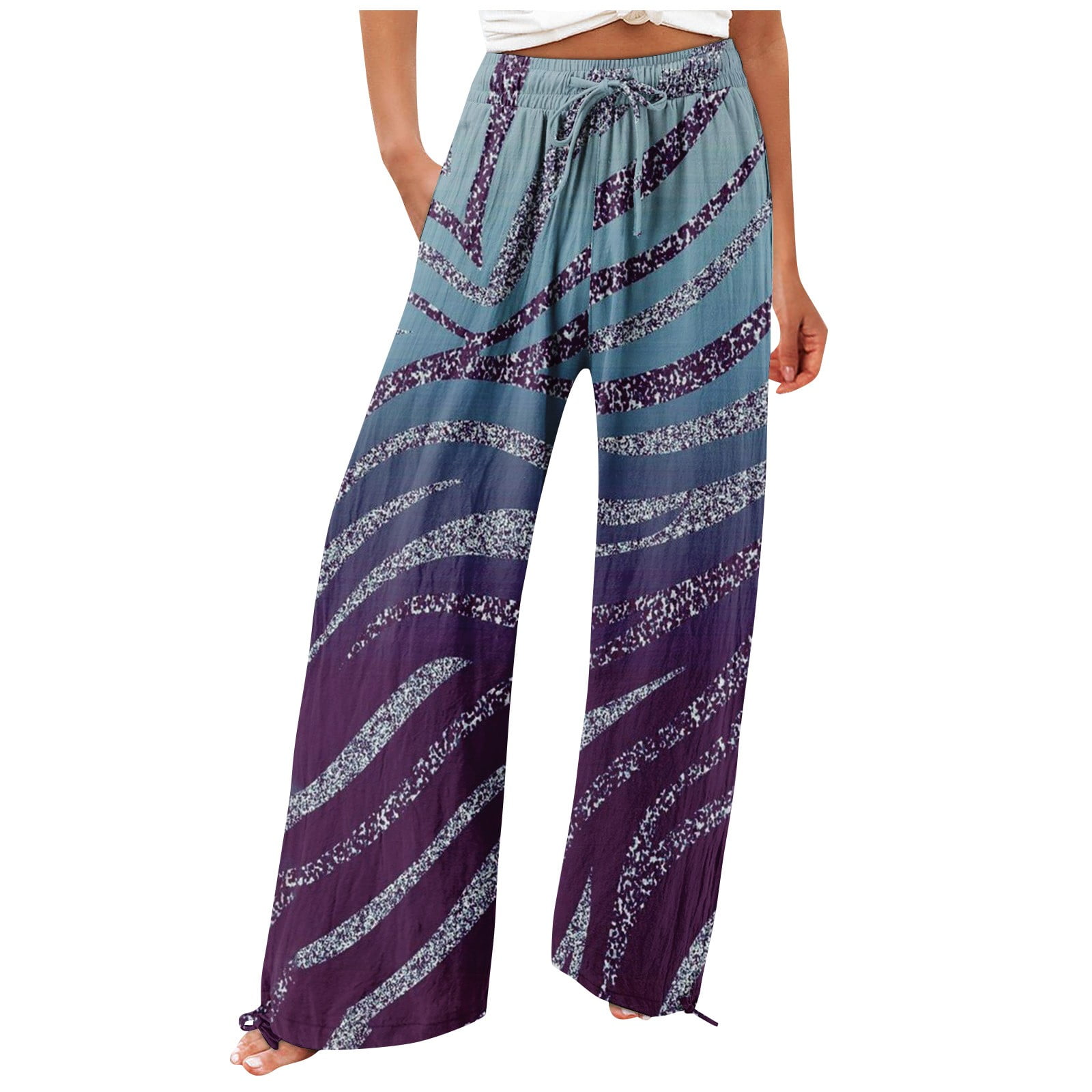 Paaisye Womens Cotton Linen Palazzo Pants Summer Trendy Trousers