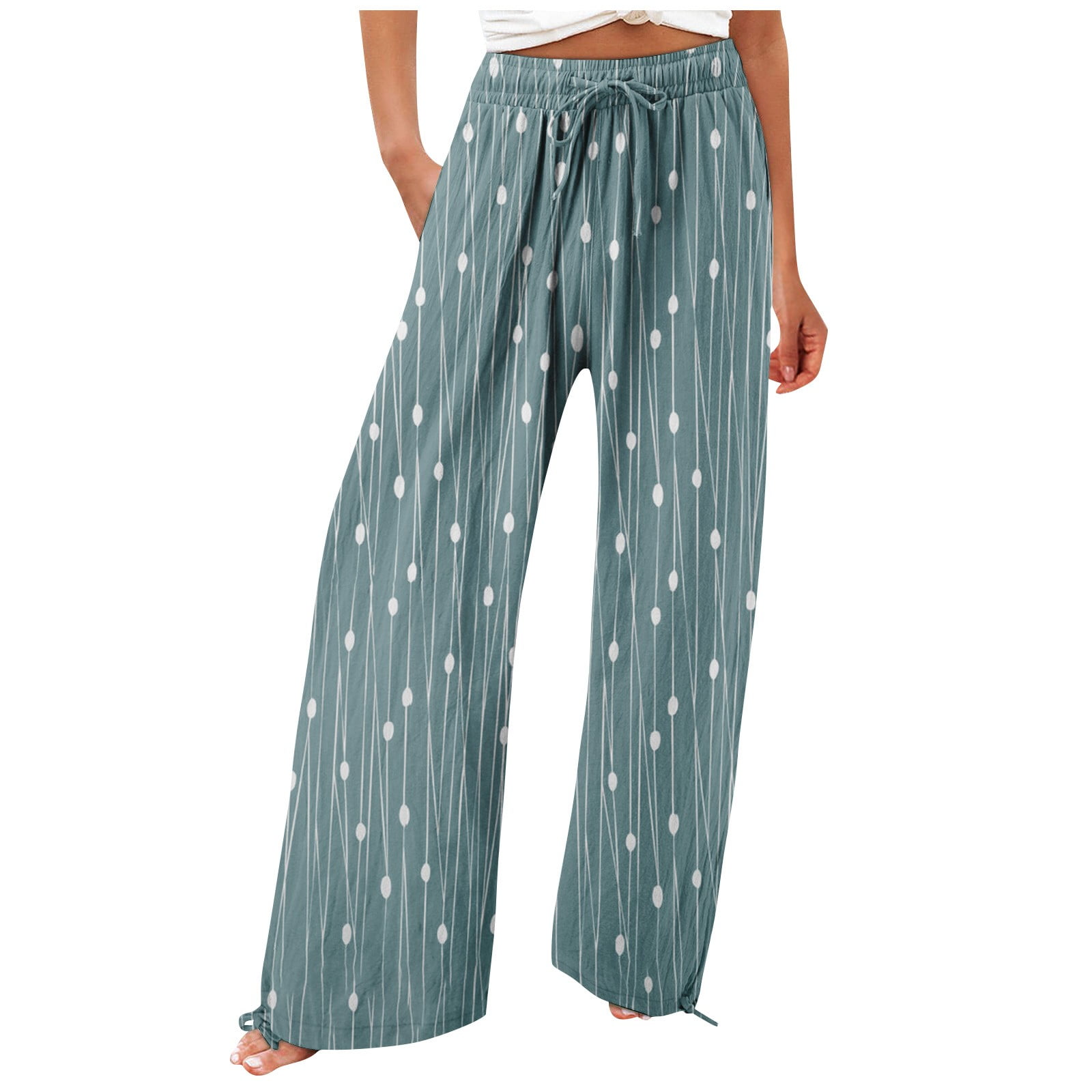 Paaisye Womens Cotton Linen Pants Lounge Palazzo Work Pants Floral