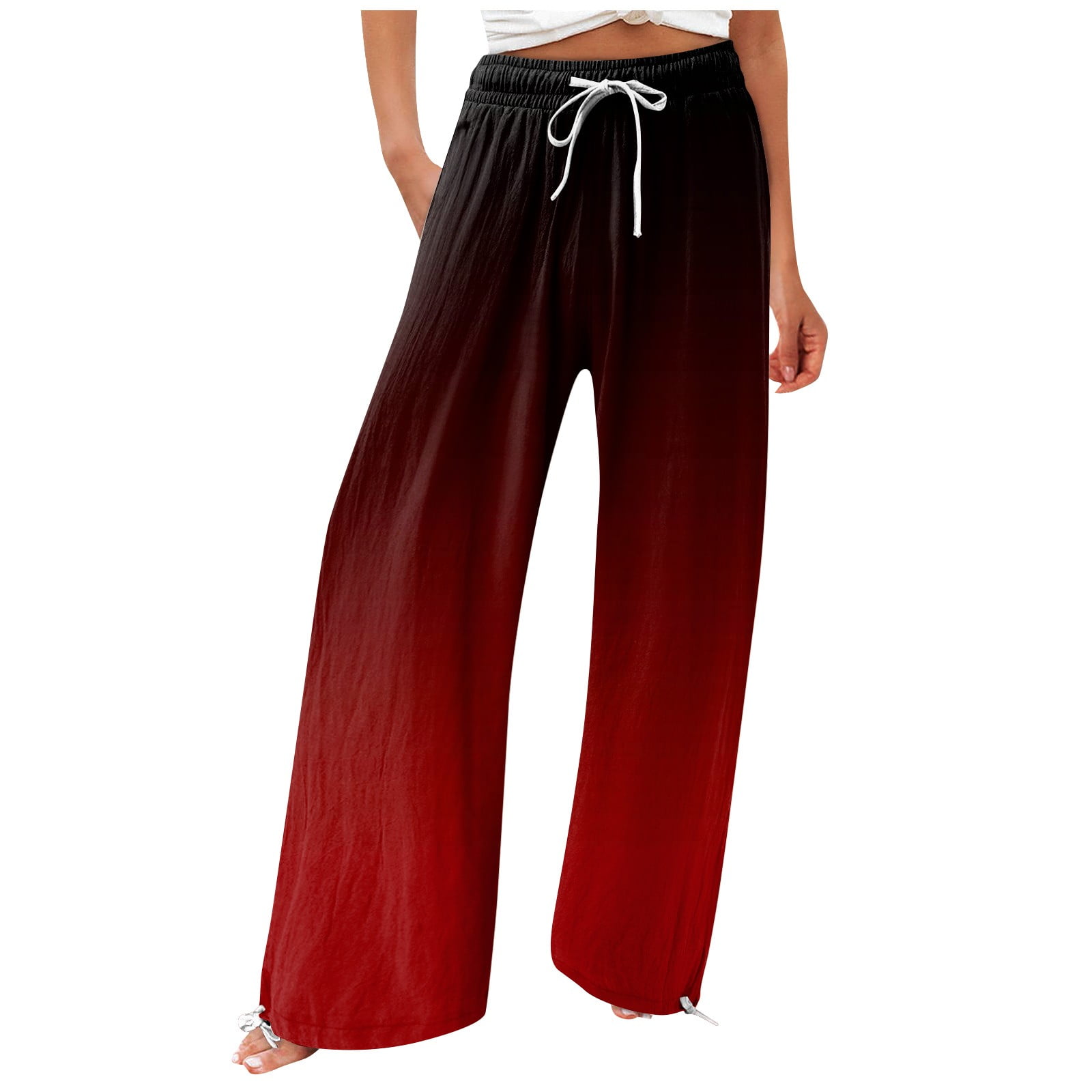 Paaisye Womens Linen Pants Boho Palazzo Work Pants Gradient Wide Leg