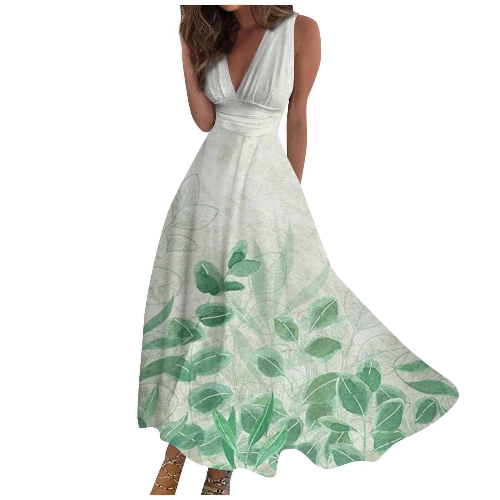 Paaisye Womens Spring Dresses 2024 Sexy Sleeveless Deep V Neck Maxi