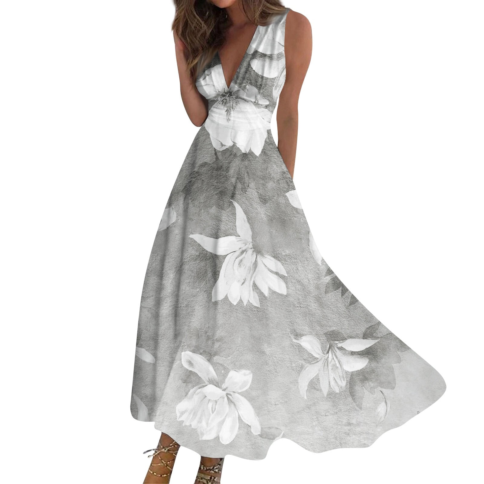 Paaisye Womens Spring Dresses 2024 Sexy Sleeveless Wrap V Neck Boho