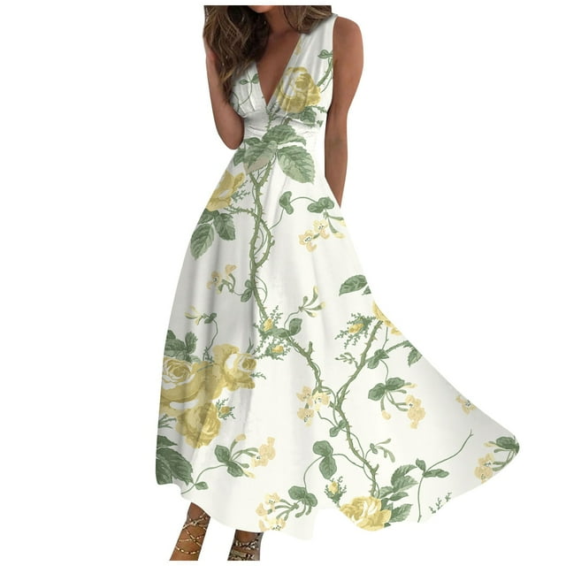 Paaisye Womens Spring Dresses 2024 Sexy Sleeveless Wrap V Neck Maxi