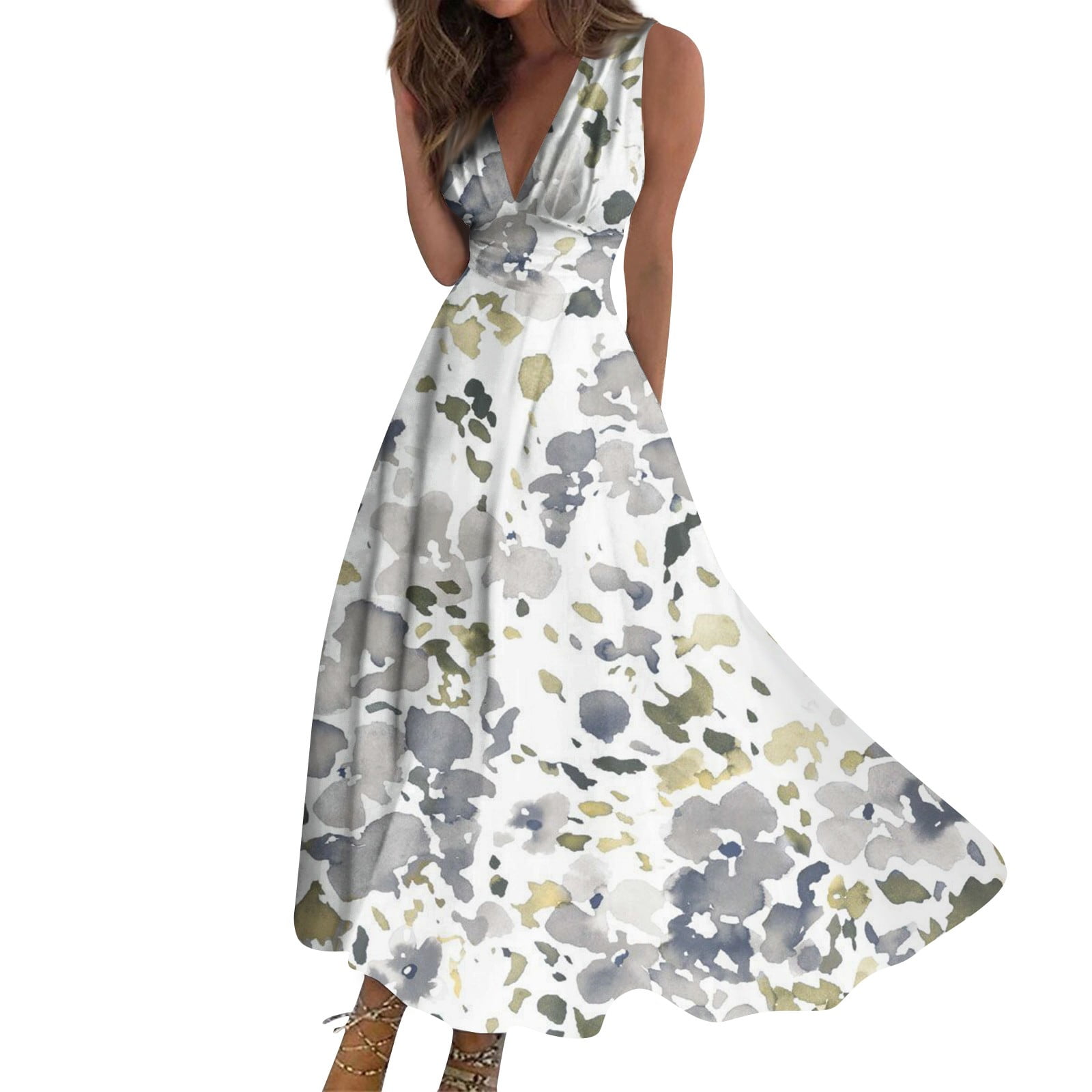 Paaisye Womens Spring Dresses 2024 Sexy Sleeveless Wrap V Neck Maxi