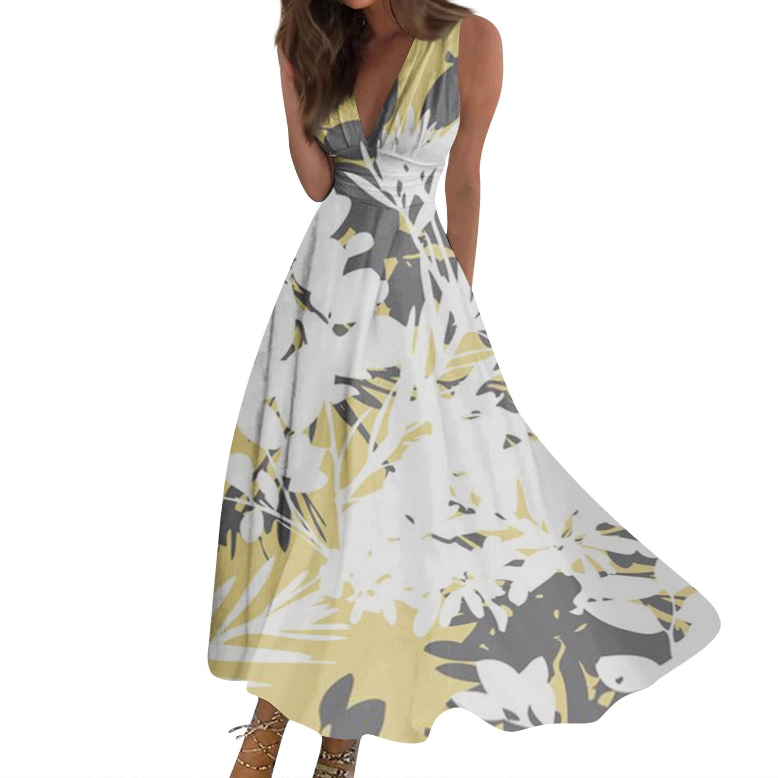 Paaisye Womens Spring Dresses 2024 Sexy Sleeveless Wrap V Neck Maxi
