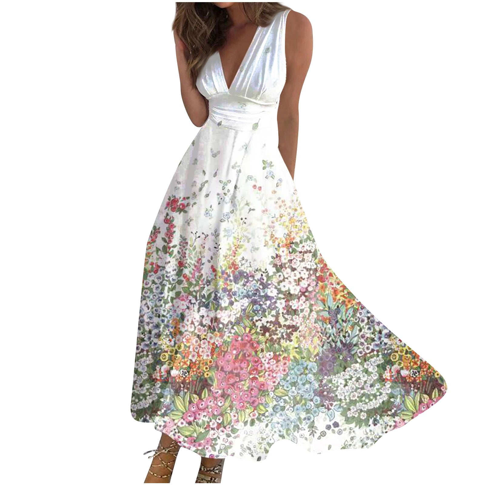 Paaisye Womens Spring Dresses 2024 Sexy Sleeveless Wrap V Neck Outdoor