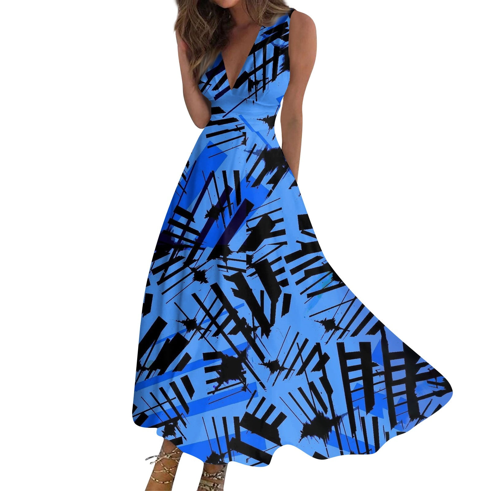 Paaisye Womens Spring Dresses 2024 Sexy Sleeveless Wrap V Neck Outdoor