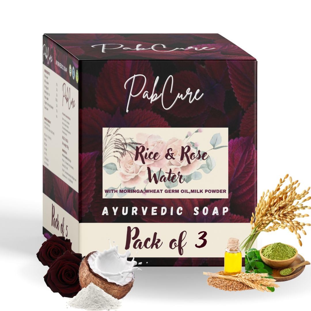 Pabcure Ayurvedic Rice Rosewater Soap Handmade Hyderates Nourishes Skin ...