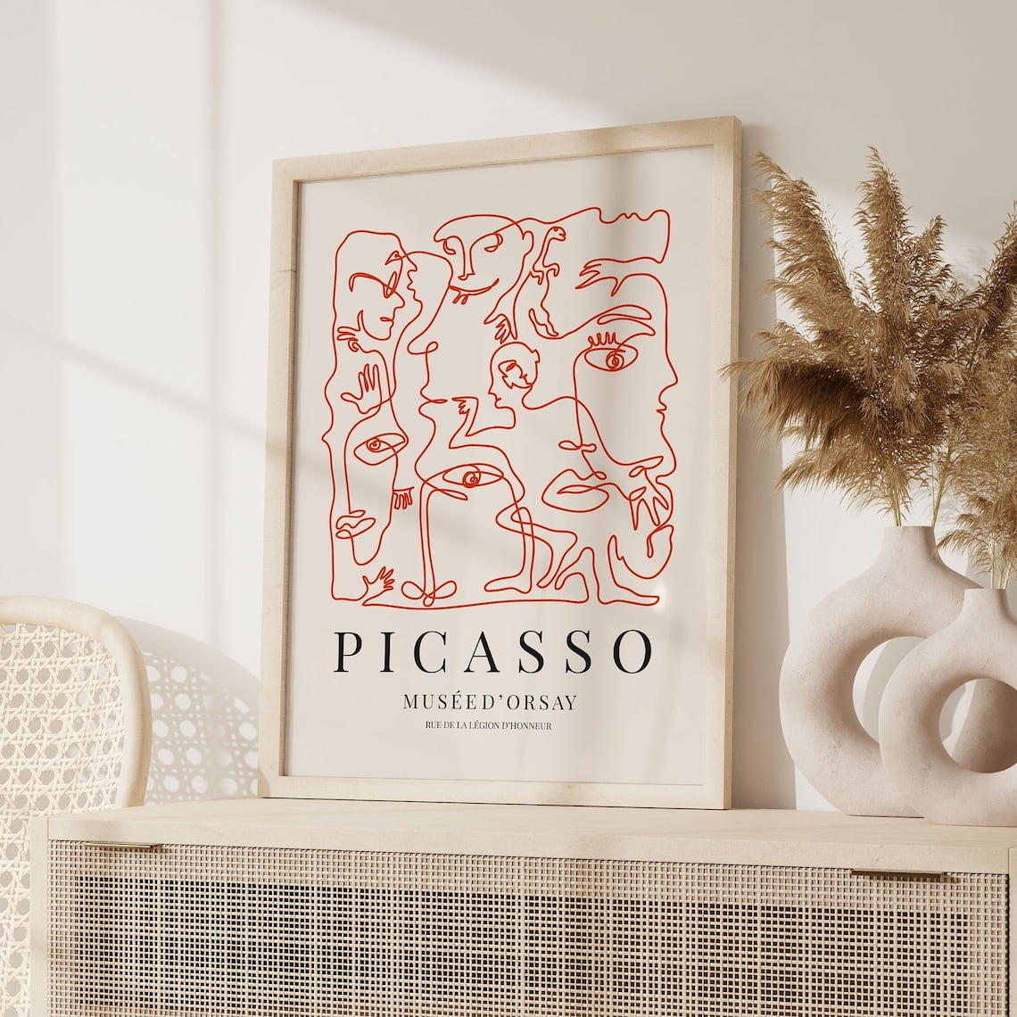 Pablo Picasso Print, Pablo Picasso Faces Poster, Red Minimalist Exhibition Print, Gallery Wall ...