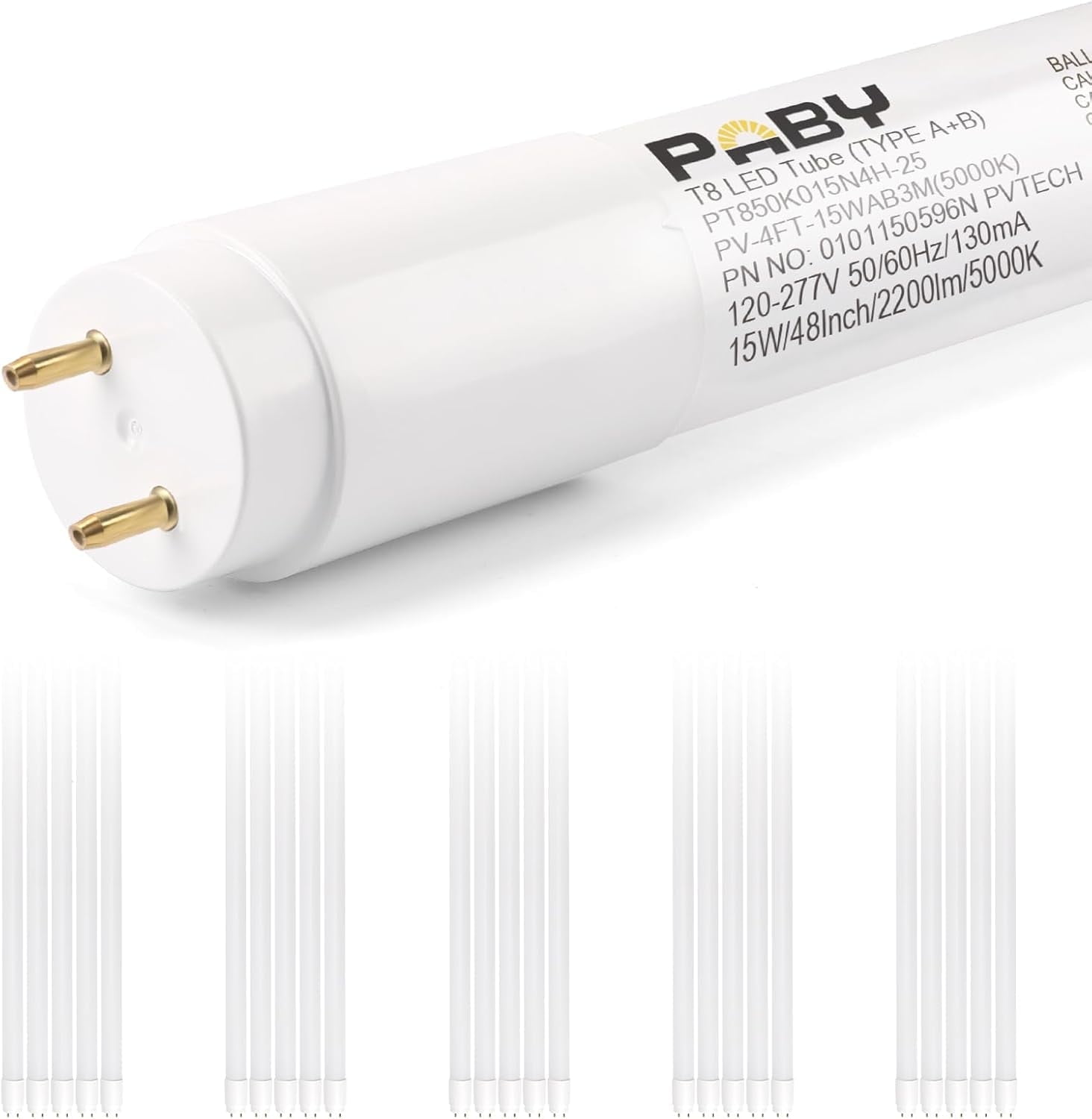 Paby 25 Pack 4FT T8 LED Type A+B Tube Light, 15W(32W Equivalent) 2250LM, 5000K, Plug & Play or ...