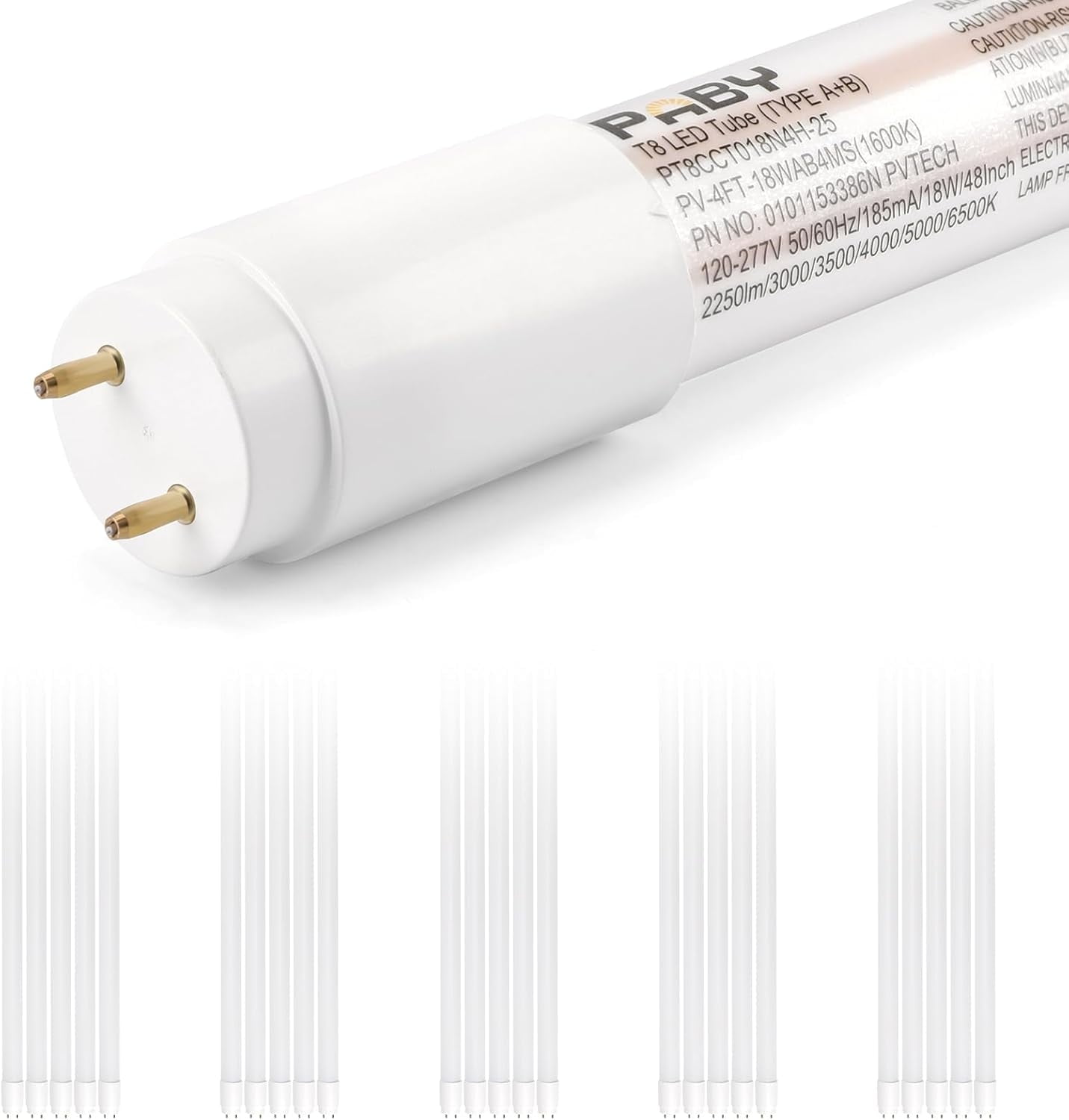 Paby 4FT T8 LED Type A+B Tube Light, 18W(32W Equivalent) 2250LM, 5CCT Selectable, Plug & Play or ...