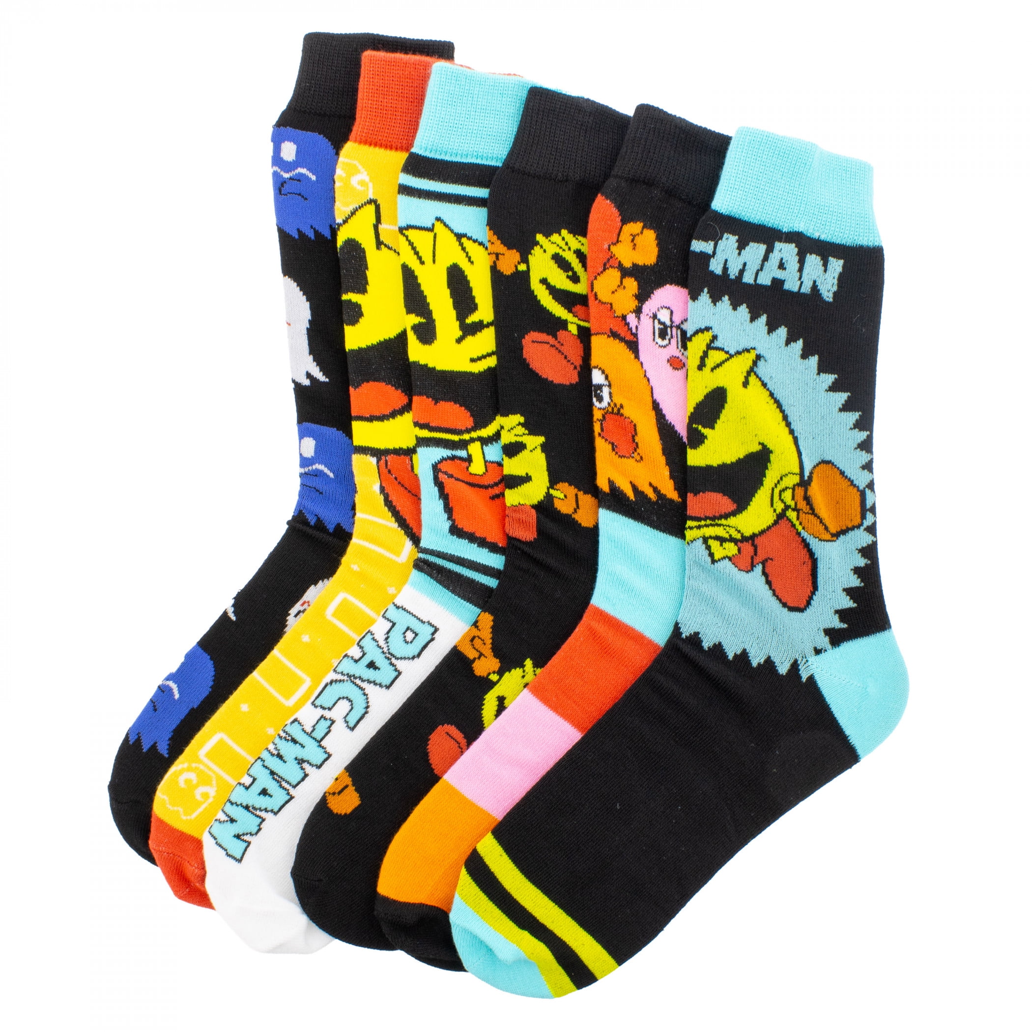 Pac-Man Assorted Blue Crew Socks, 6-Pack - Walmart.com