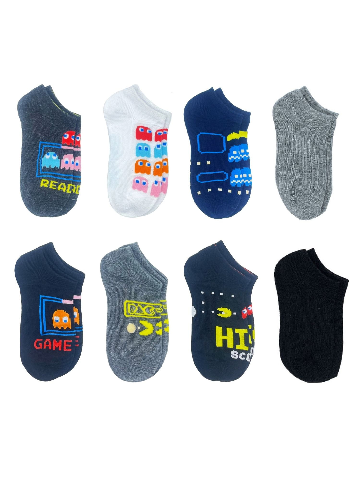 Pac-Man, Boys 6+2 Bonus No-Show Socks, 8-Pack, Sizes S-L - Walmart.com