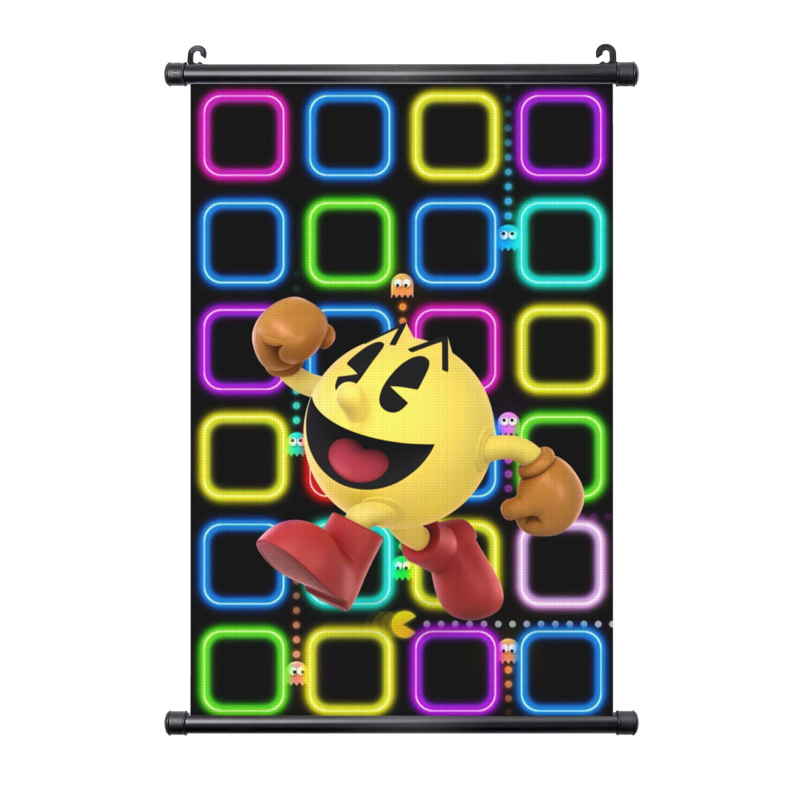 Pac-Man Game Black Plastic Shaft Hanging Poster Decor Canvas Wall ...