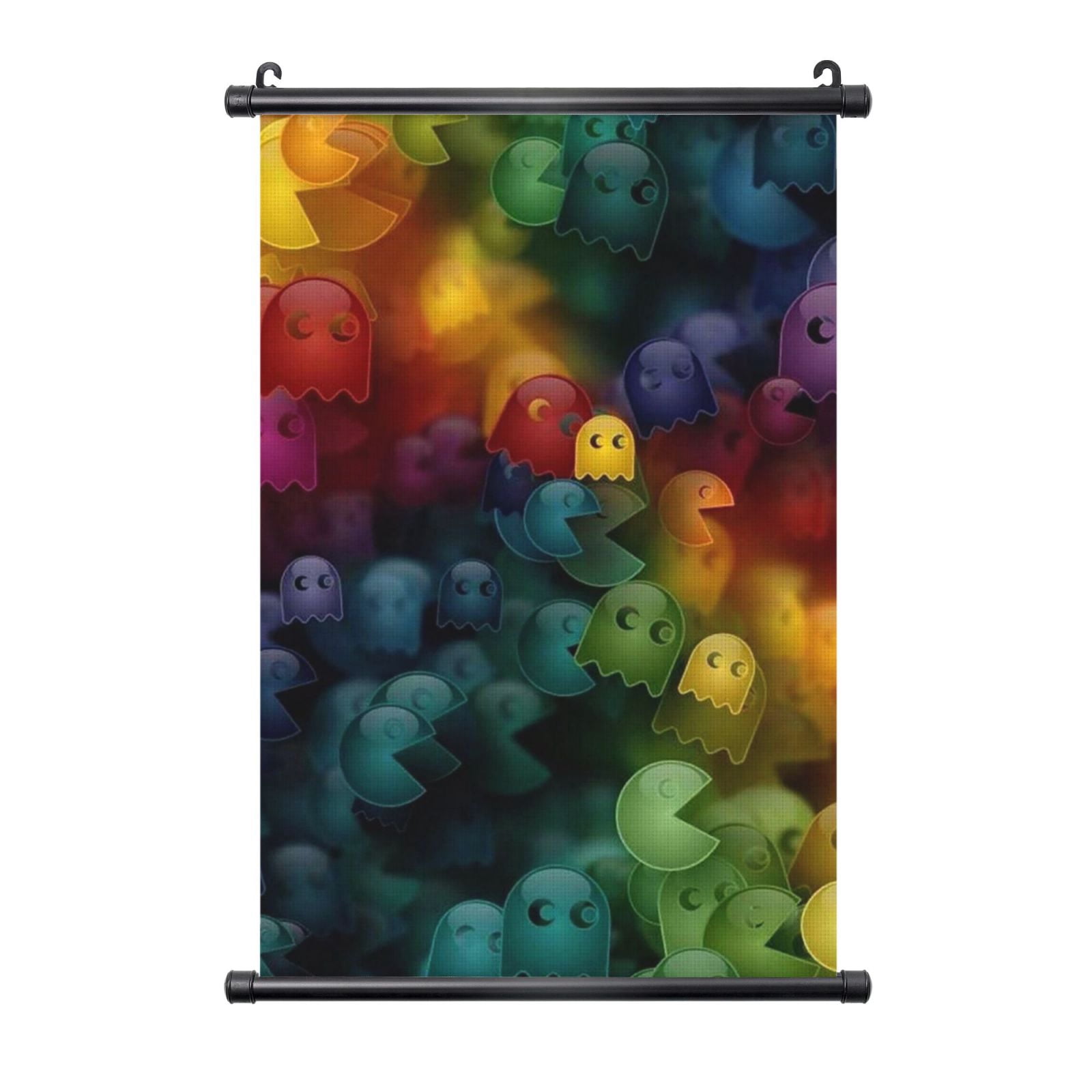 Pac-Man Game Black Plastic Shaft Hanging Poster Decor Canvas Wall ...