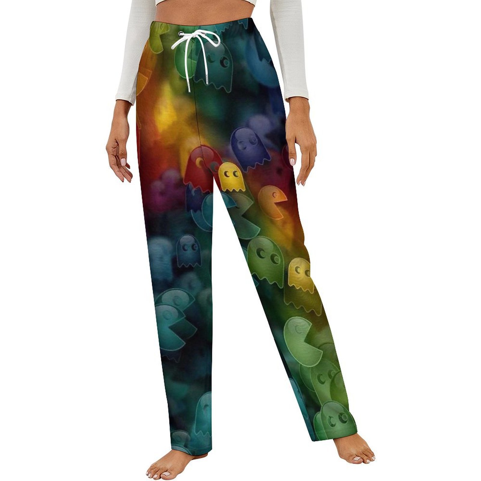 Pac-Man Game Flannel Women's Pajama Pants Bottoms Sleepwear Home Loose ...