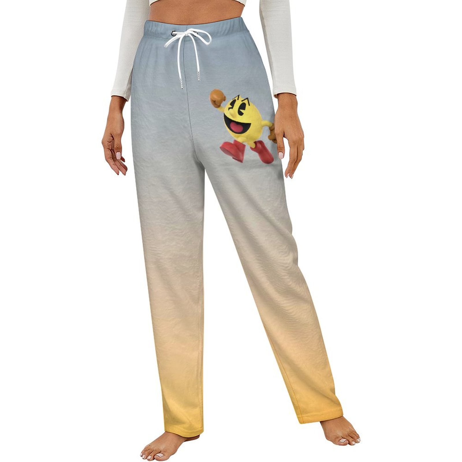 Pac-Man Game Flannel Women's Pajama Pants Bottoms Sleepwear Home Loose ...