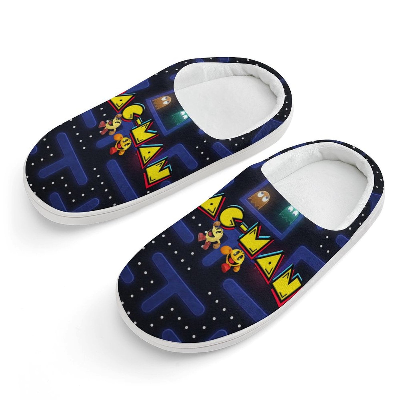 Pac-Man Logo Winter Plush Slippers for Boys Girls Soft Warm Cotton ...