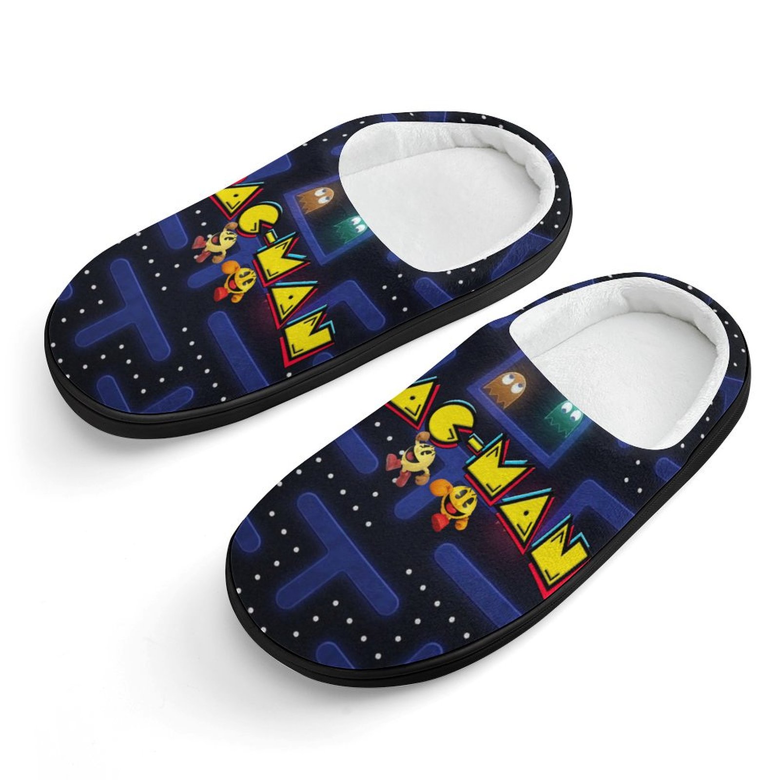 Pac-Man Logo Winter Plush Slippers for Boys Girls Soft Warm Cotton ...