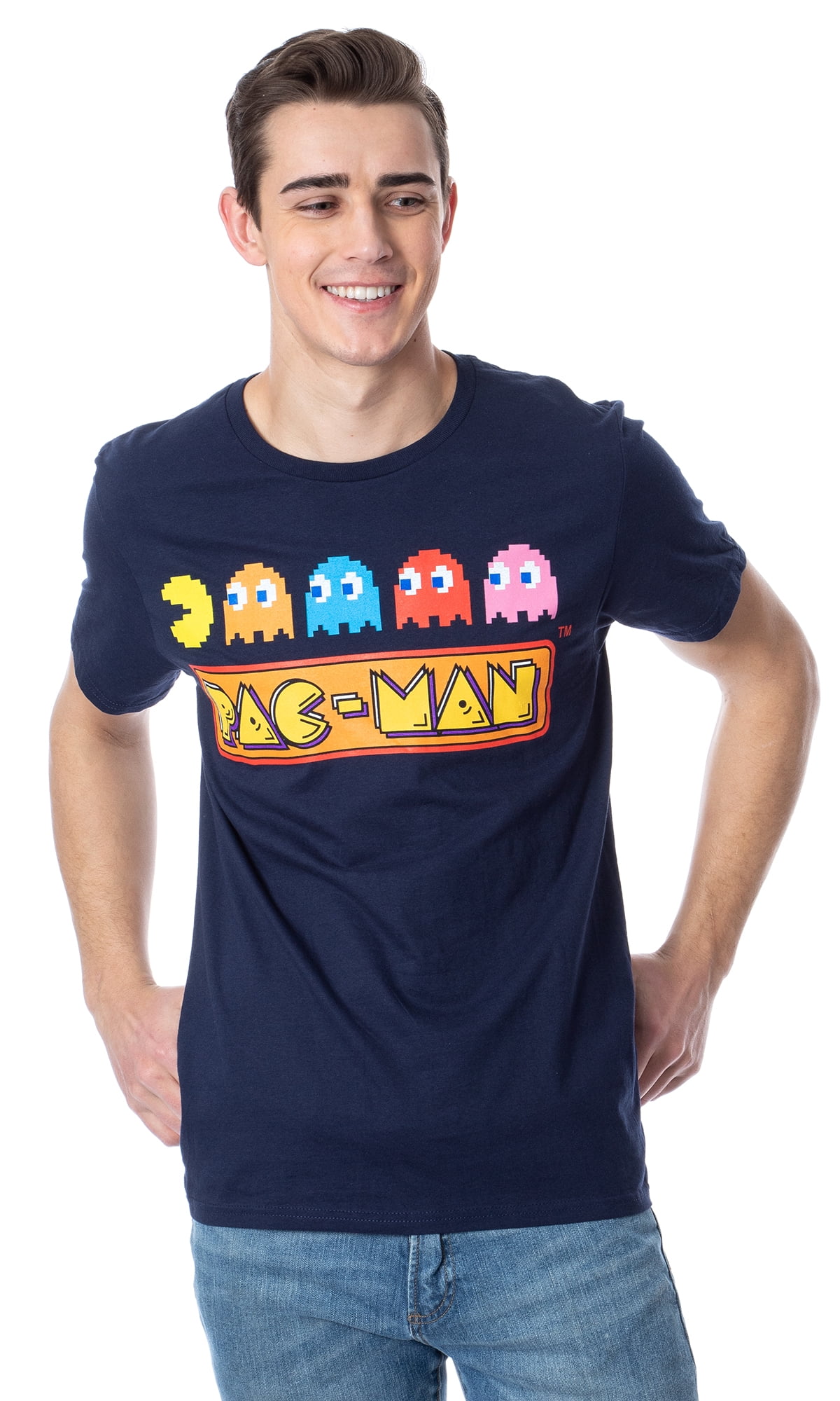 Pac-Man Men's Classic Pac-Man and Ghosts Logo T-Shirt, Small Adult ...