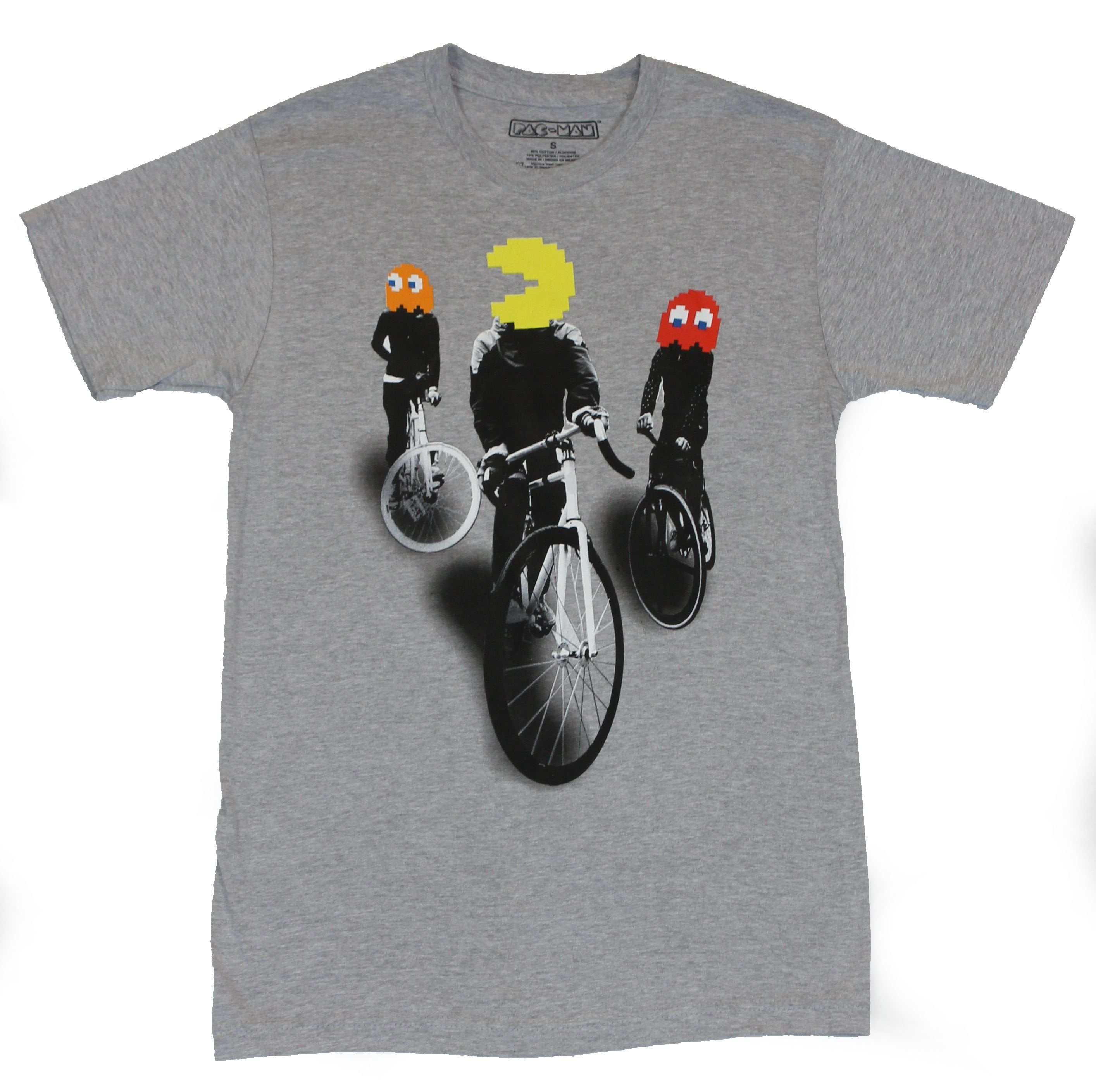Pac-Man Mens T-Shirt - Pac Man Heads on Bicycle Riders Image (Small ...