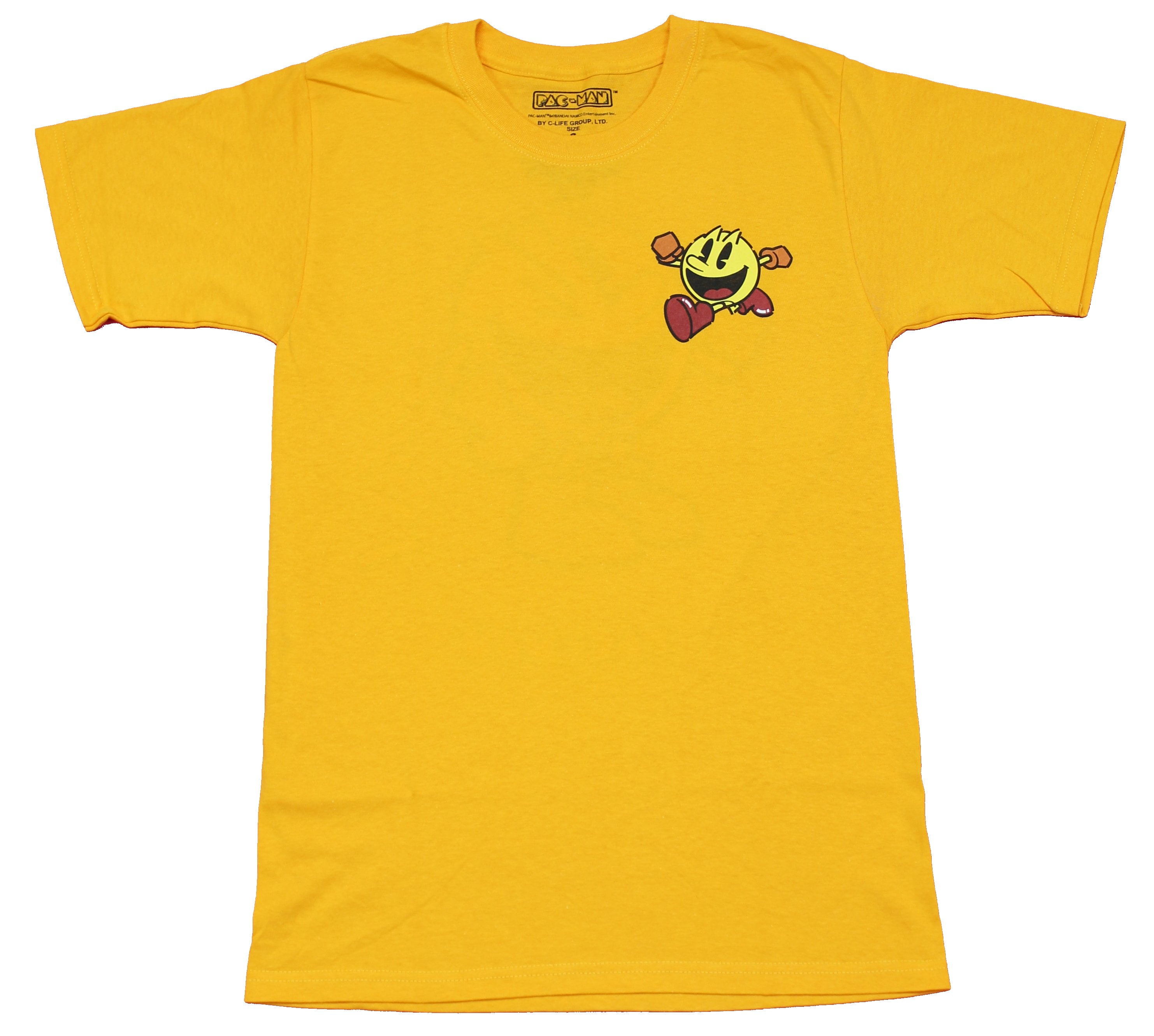 Pac-Man Mens T-Shirt - Running Pac-Man Lapel Winking Kanji Back (Large ...