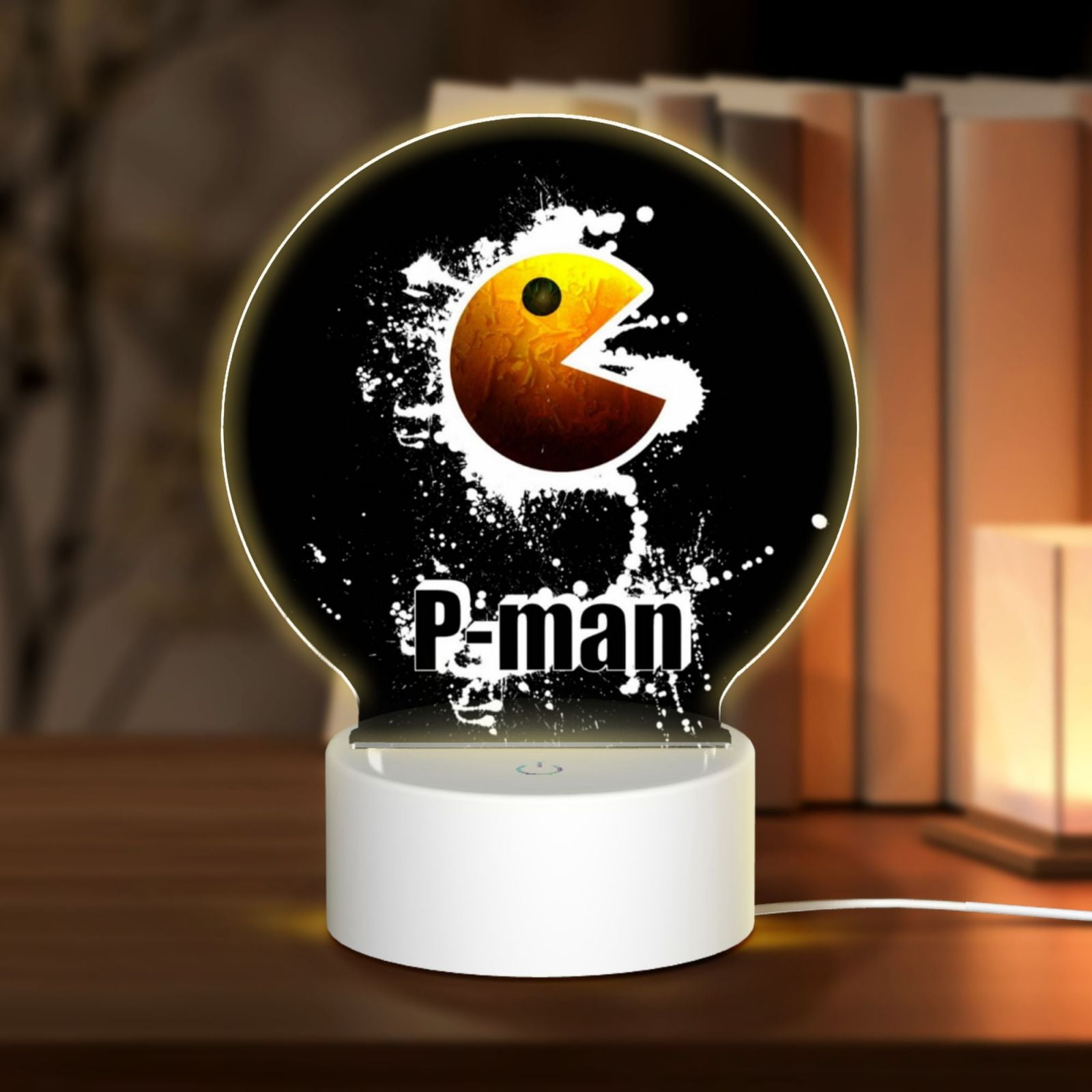 Pac-Man Round Acrylic Night Light USB Cable LED Lamp Base with Touch ...