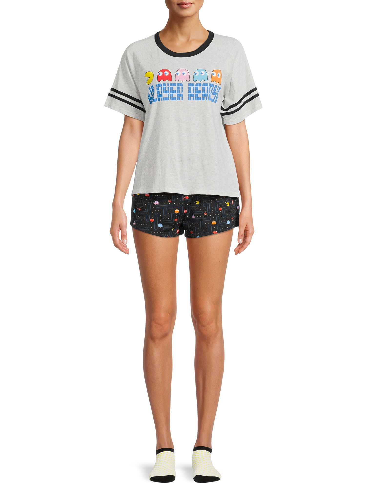 Pac-Man Women's T-Shirt, Sleep Shorts and Socks, 3-Piece Set - Walmart.com