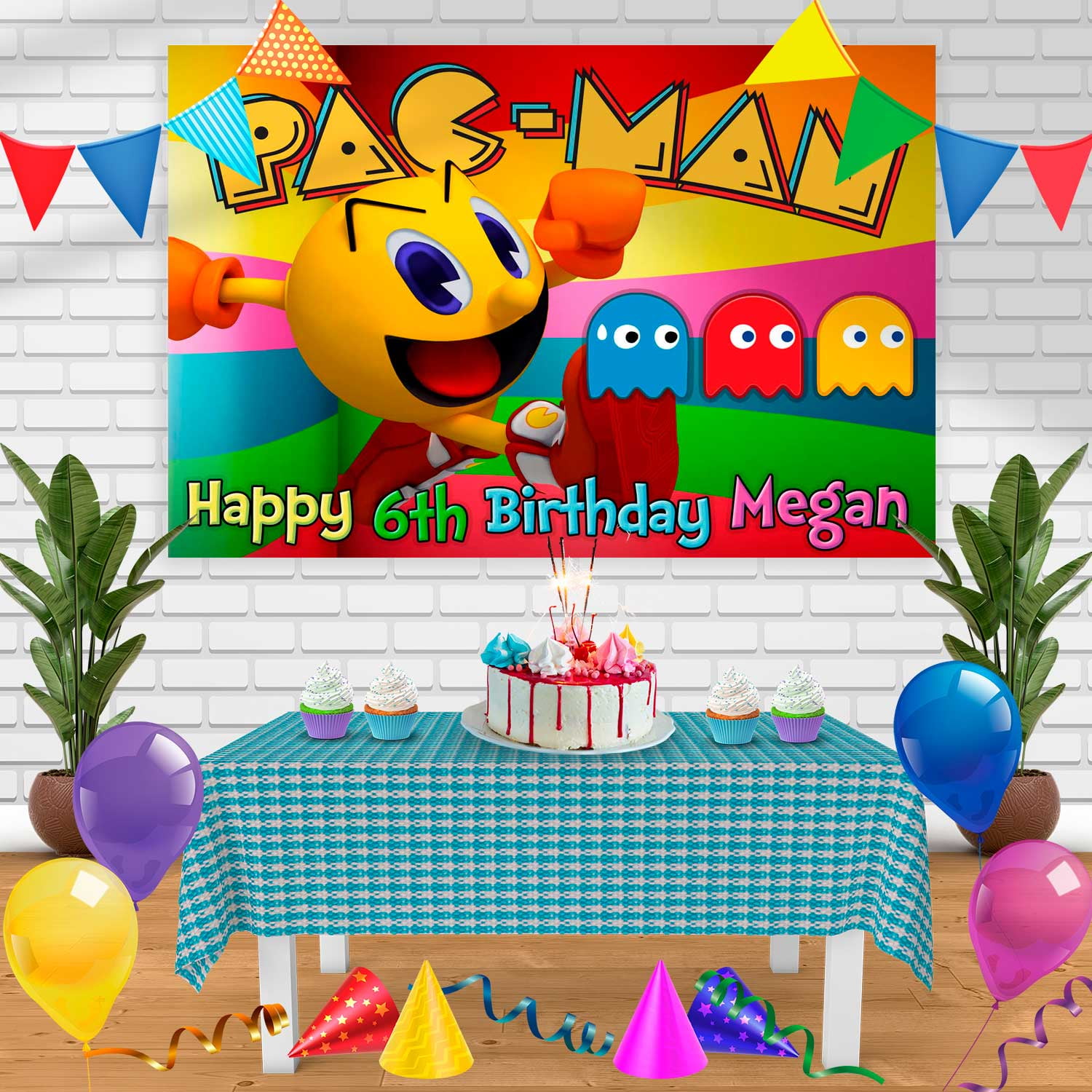 Pac-man Birthday Banner Personalized Party Backdrop Decoration 60 x 44 ...